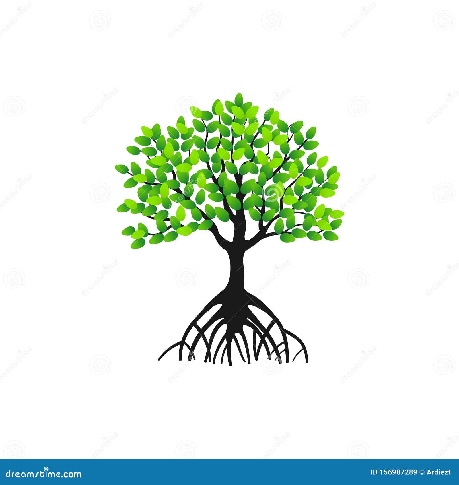 Abstract Tree with Roots and Green Leaves. Mangrove Tree Vector ...
