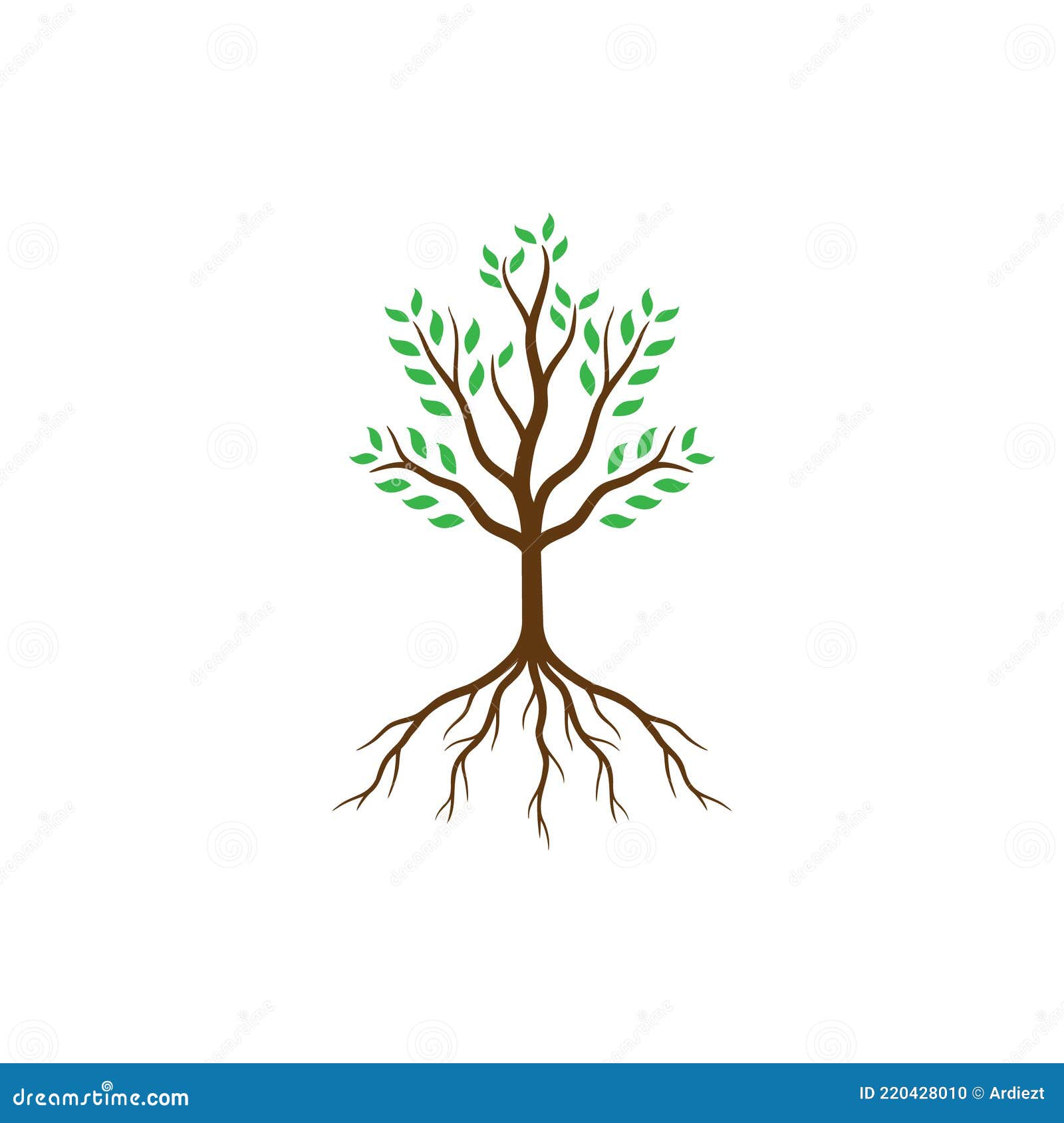 Abstract Tree with Roots and Green Leaves Vector Illustration Stock ...