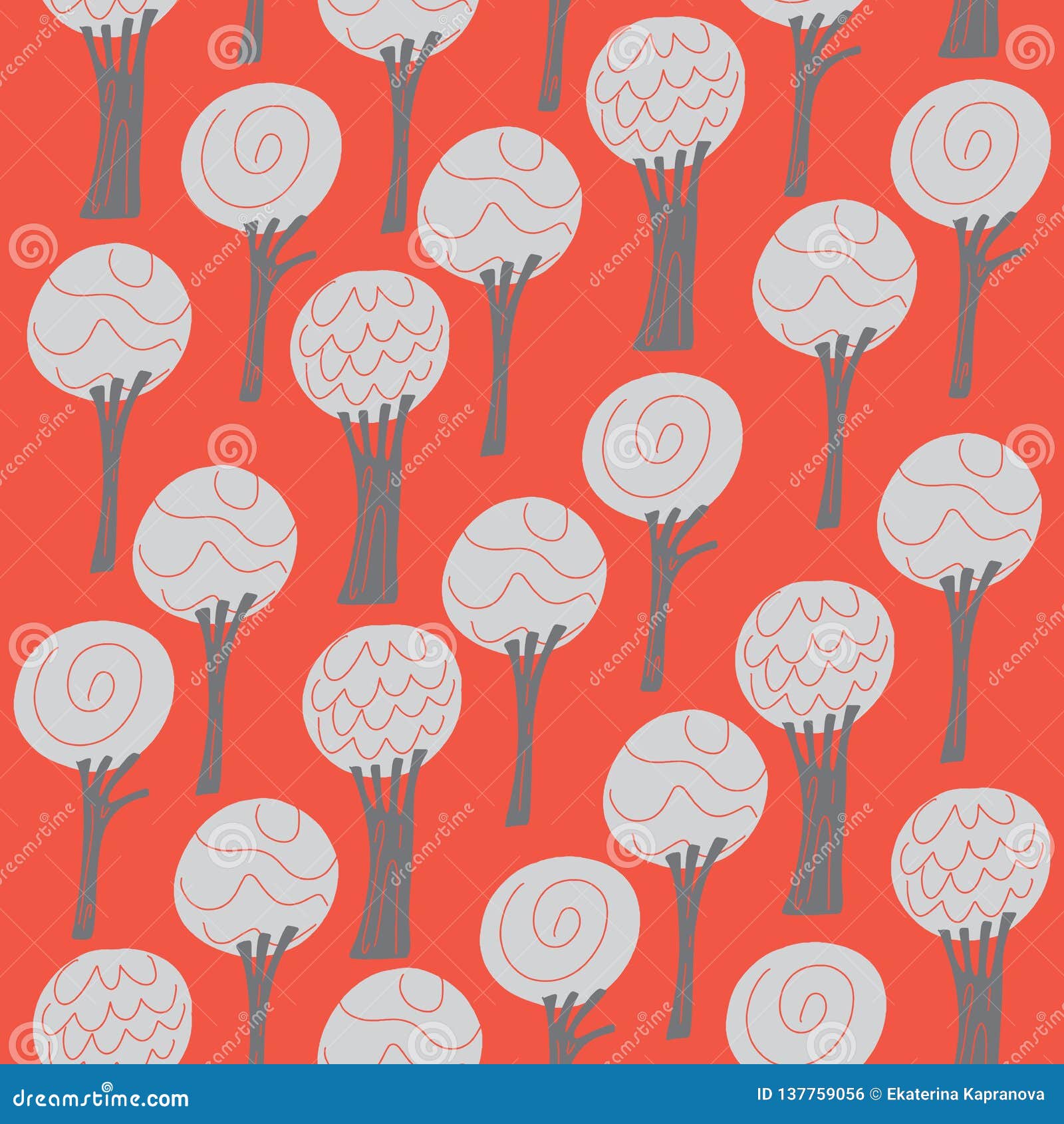 Abstract Tree Seamless Pattern. Grey Trees on Red Background Stock ...