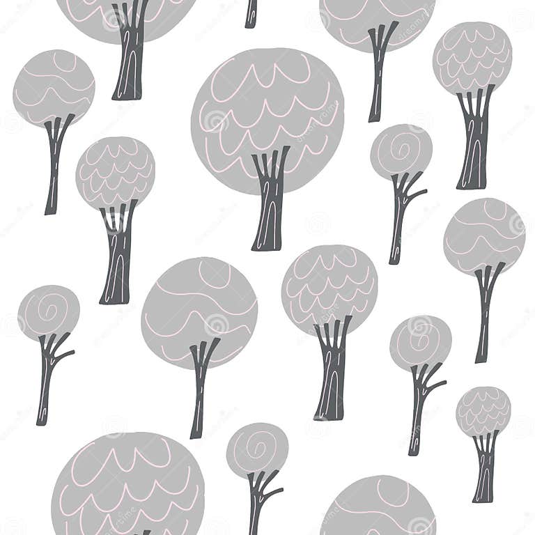 Abstract Tree Seamless Pattern. Grey Trees on White Background Stock ...