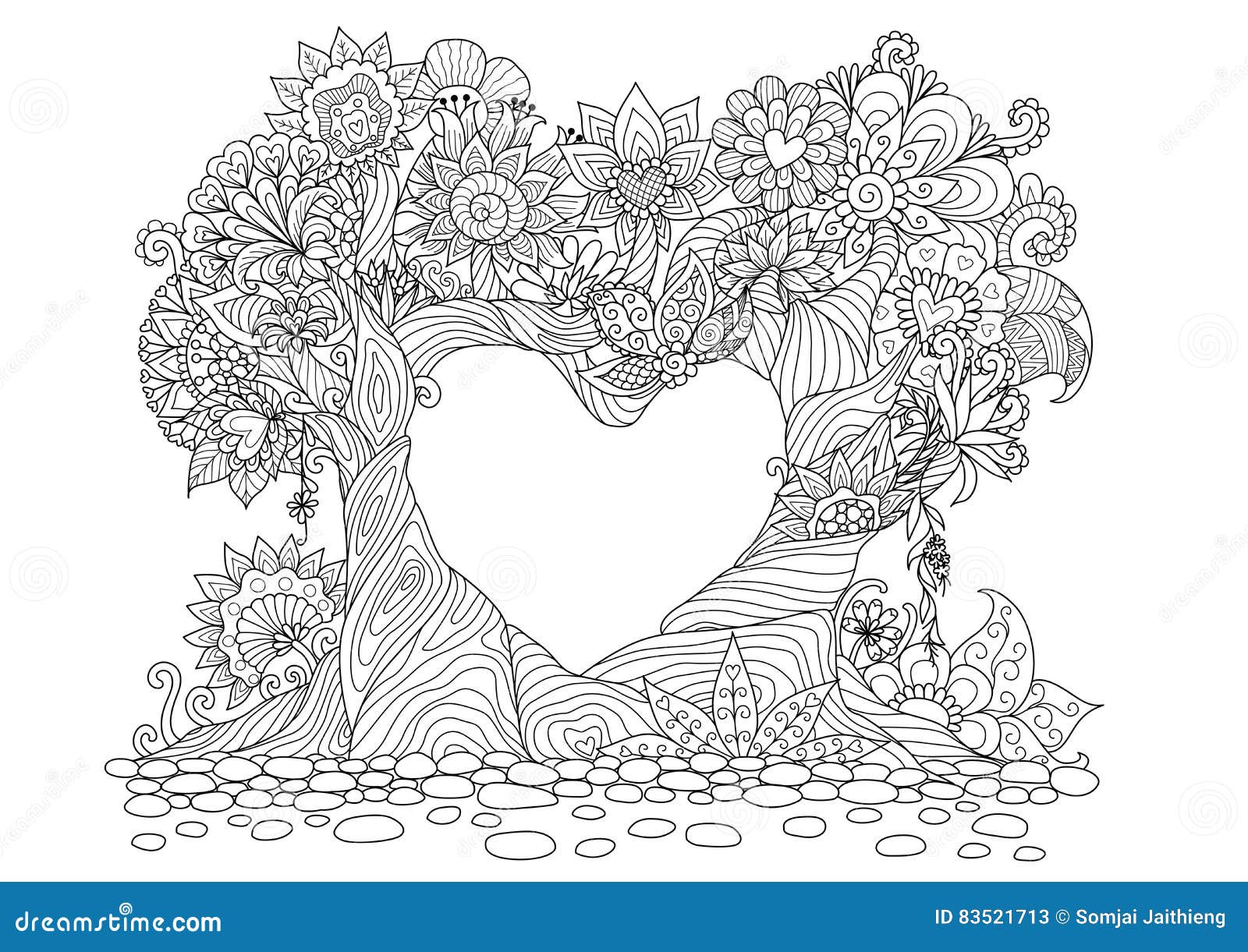 Love Heart Tree Drawing Sketch Coloring Page