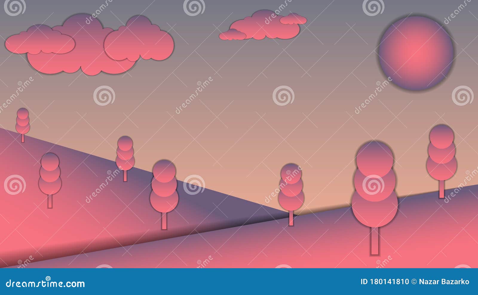 Abstract Trees in Nature. Landscape in Pink Stock Illustration ...