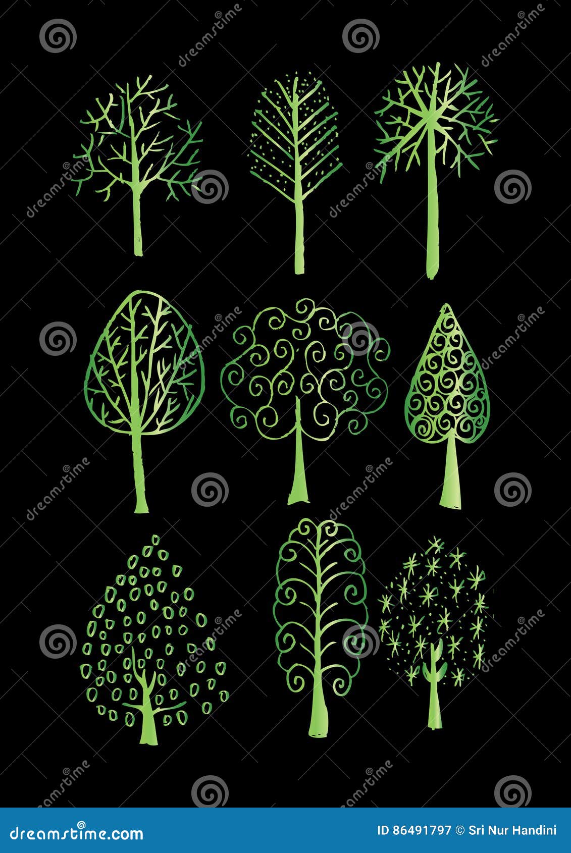 Abstract trees set stock illustration. Illustration of icon - 86491797