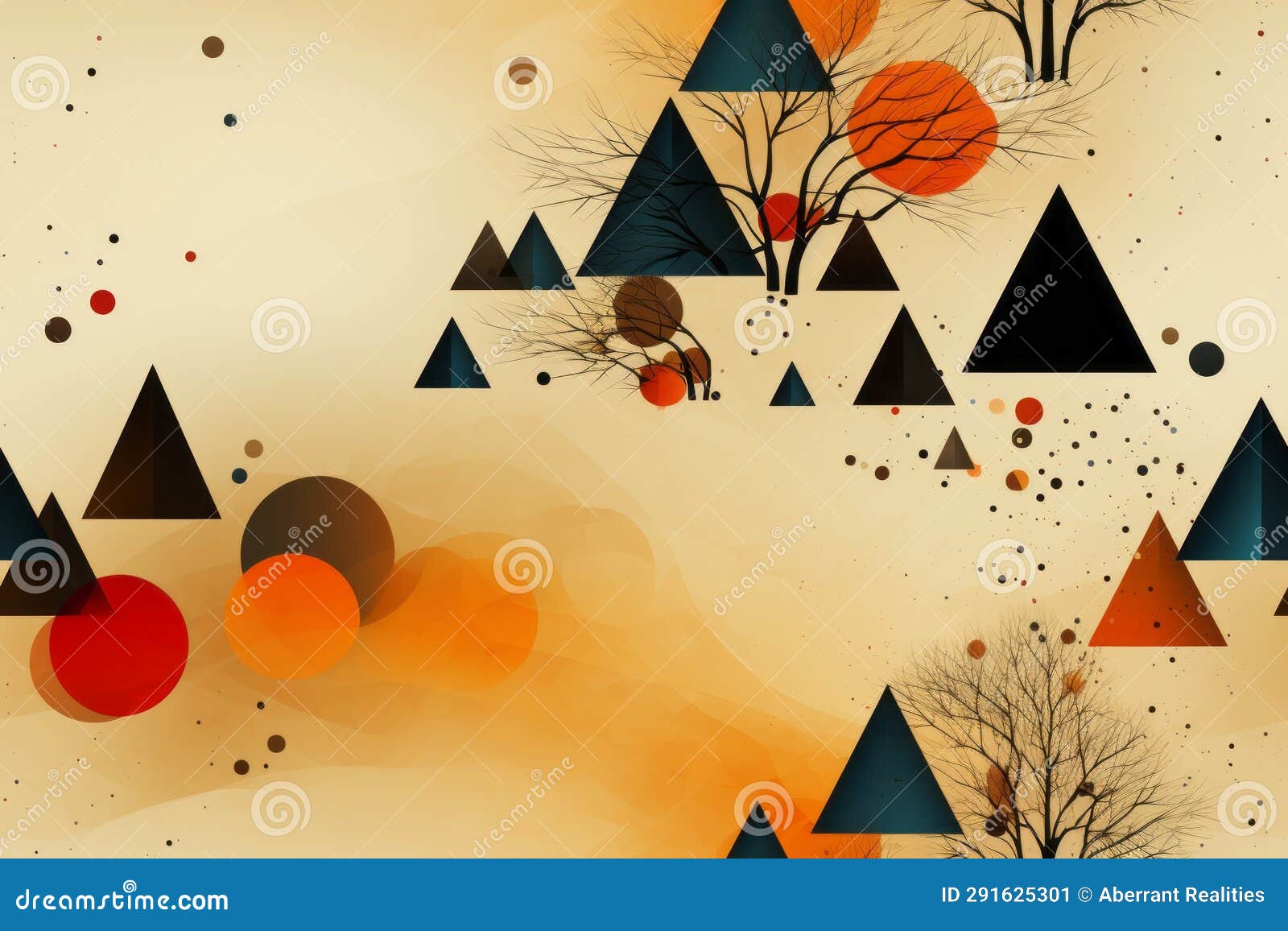 Abstract Trees and Triangles on a Beige Background Stock Illustration - Illustration of poster ...