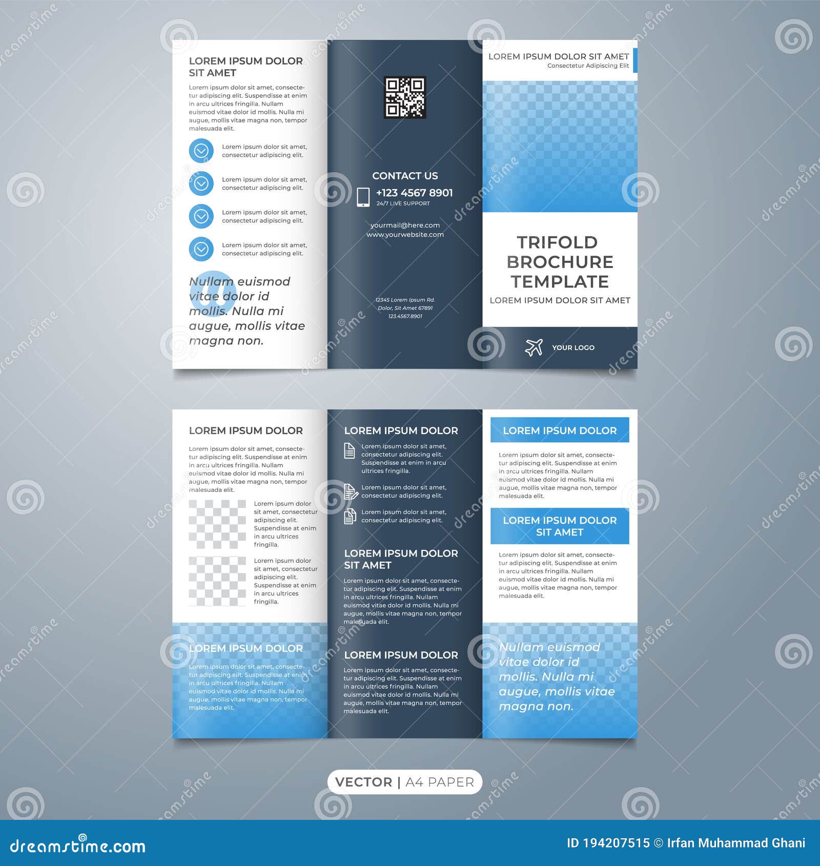 Abstract Tri Fold Layout Template Design Vector with Blue Color Stock ...