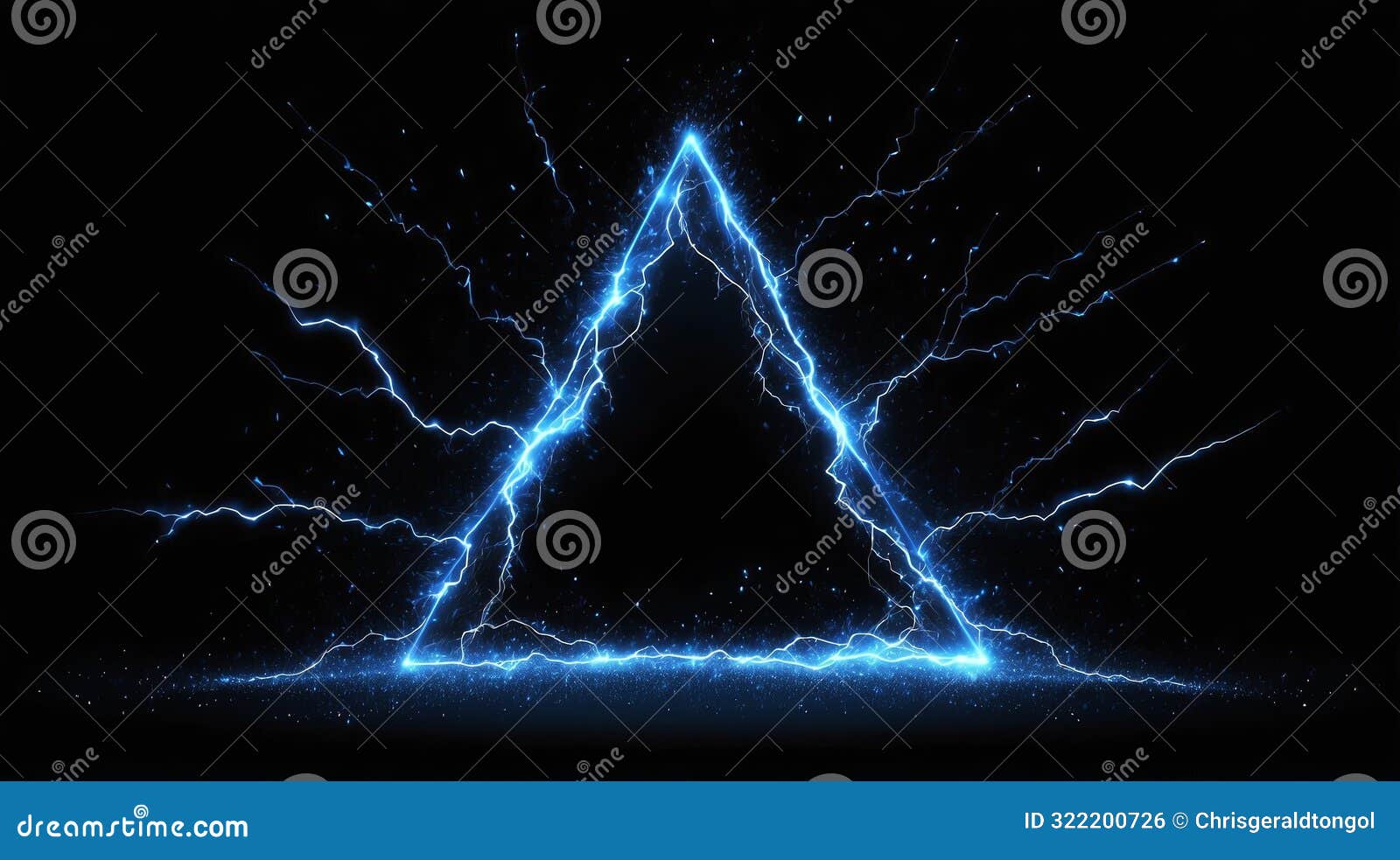 Abstract Triangle of Blue Glowing Light Particles with Lightning Sparks ...