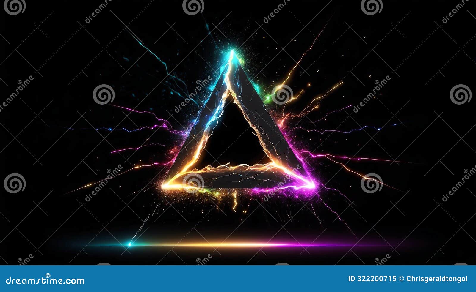 Abstract Triangle of Colorful Glowing Light Particles with Lightning ...