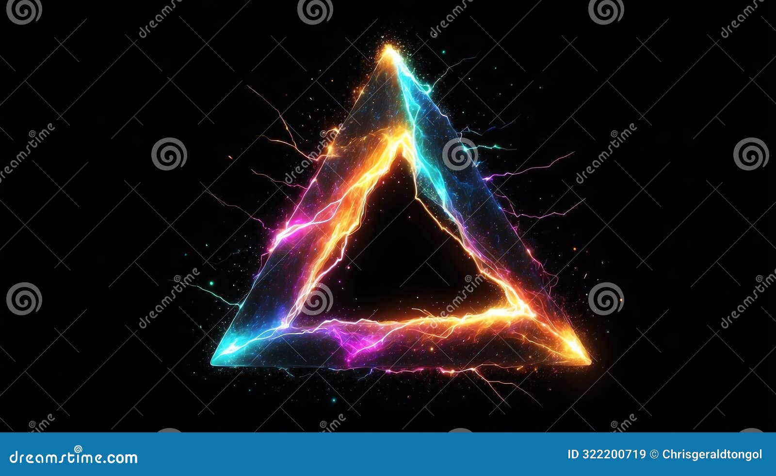 Abstract Triangle of Colorful Glowing Light Particles with Lightning ...