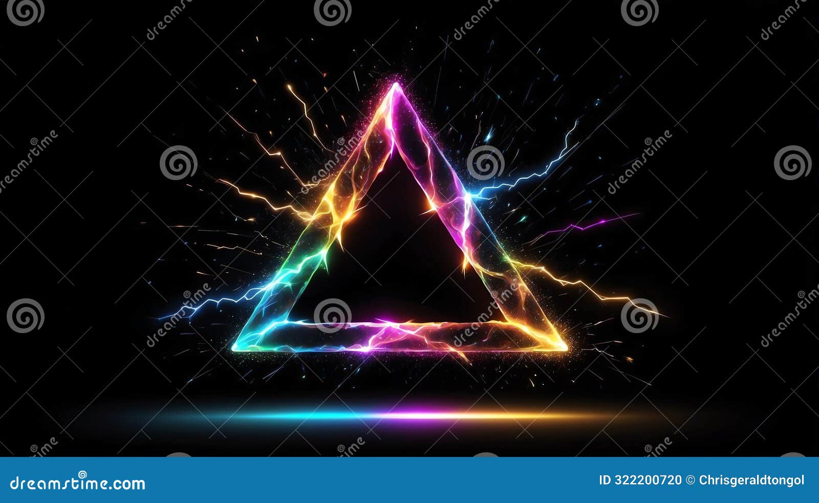 Abstract Triangle of Colorful Glowing Light Particles with Lightning ...
