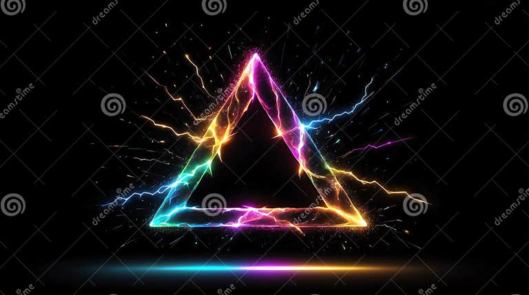 Abstract Triangle of Colorful Glowing Light Particles with Lightning ...