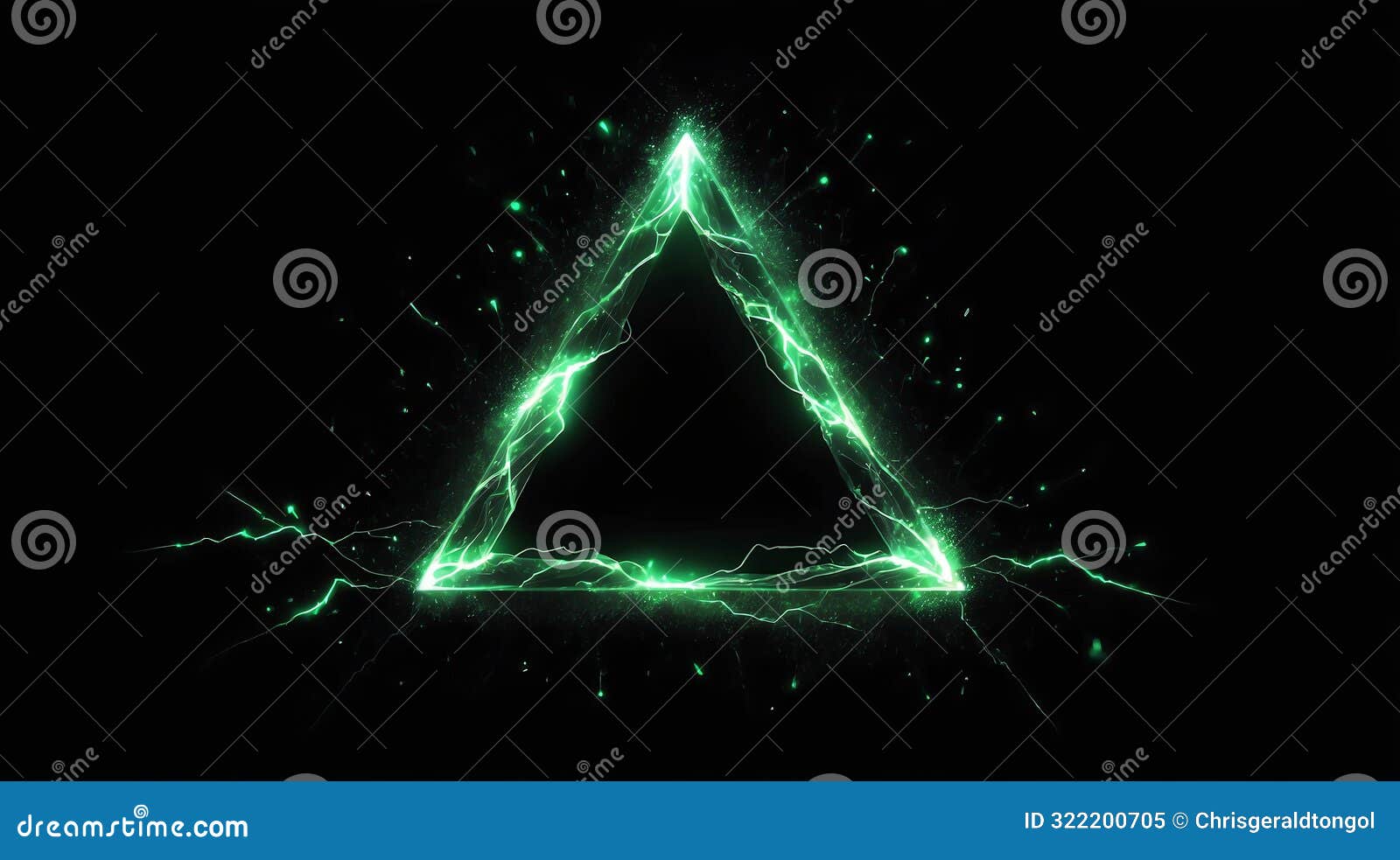 Abstract Triangle of Green Glowing Light Particles with Lightning ...