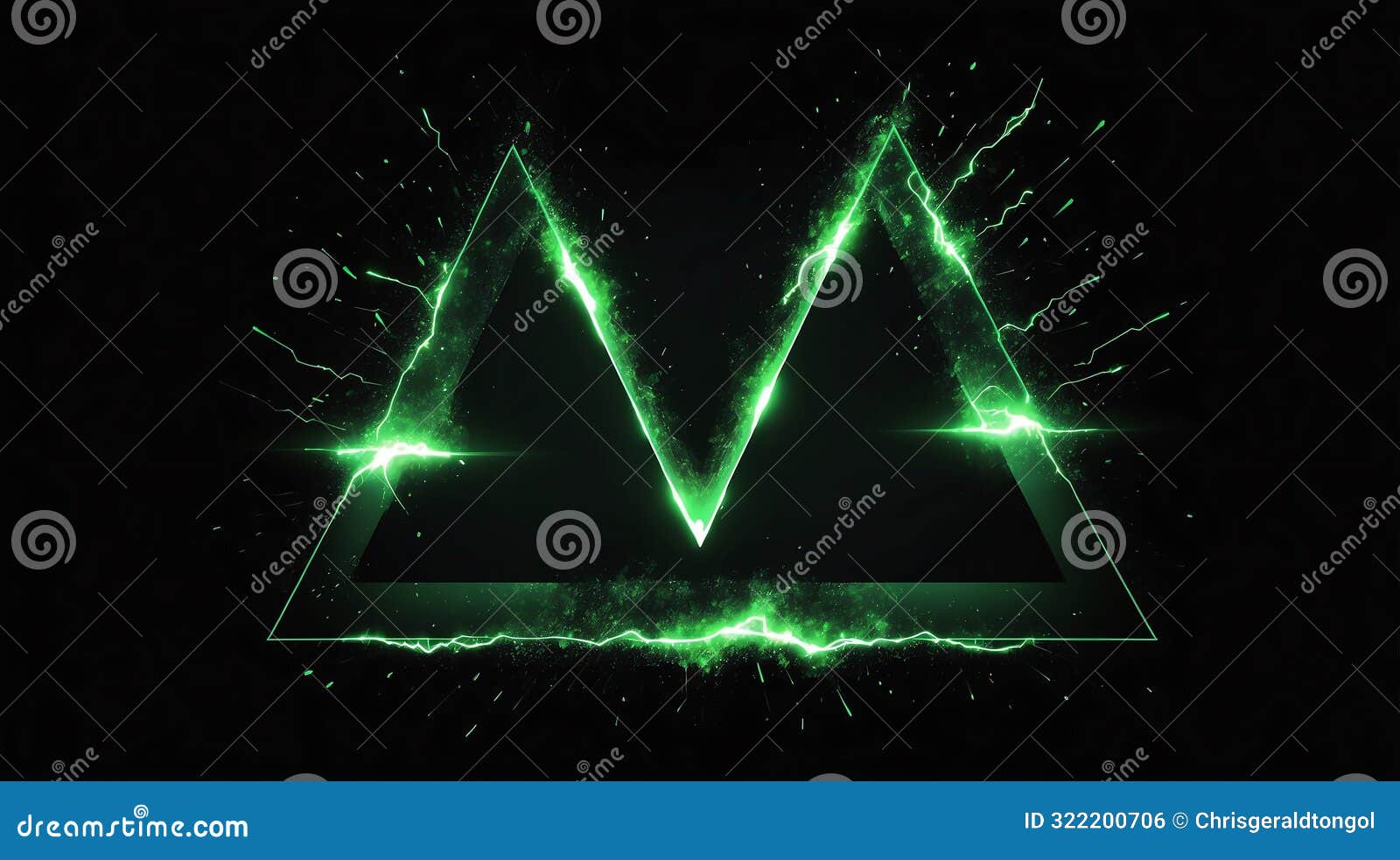 Abstract Triangle of Green Glowing Light Particles with Lightning ...