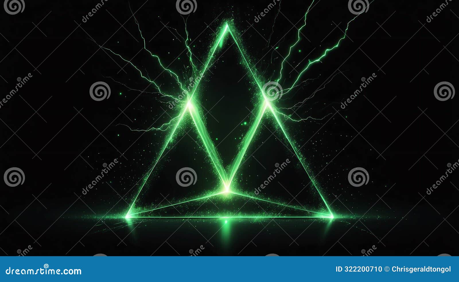 Abstract Triangle of Green Glowing Light Particles with Lightning ...