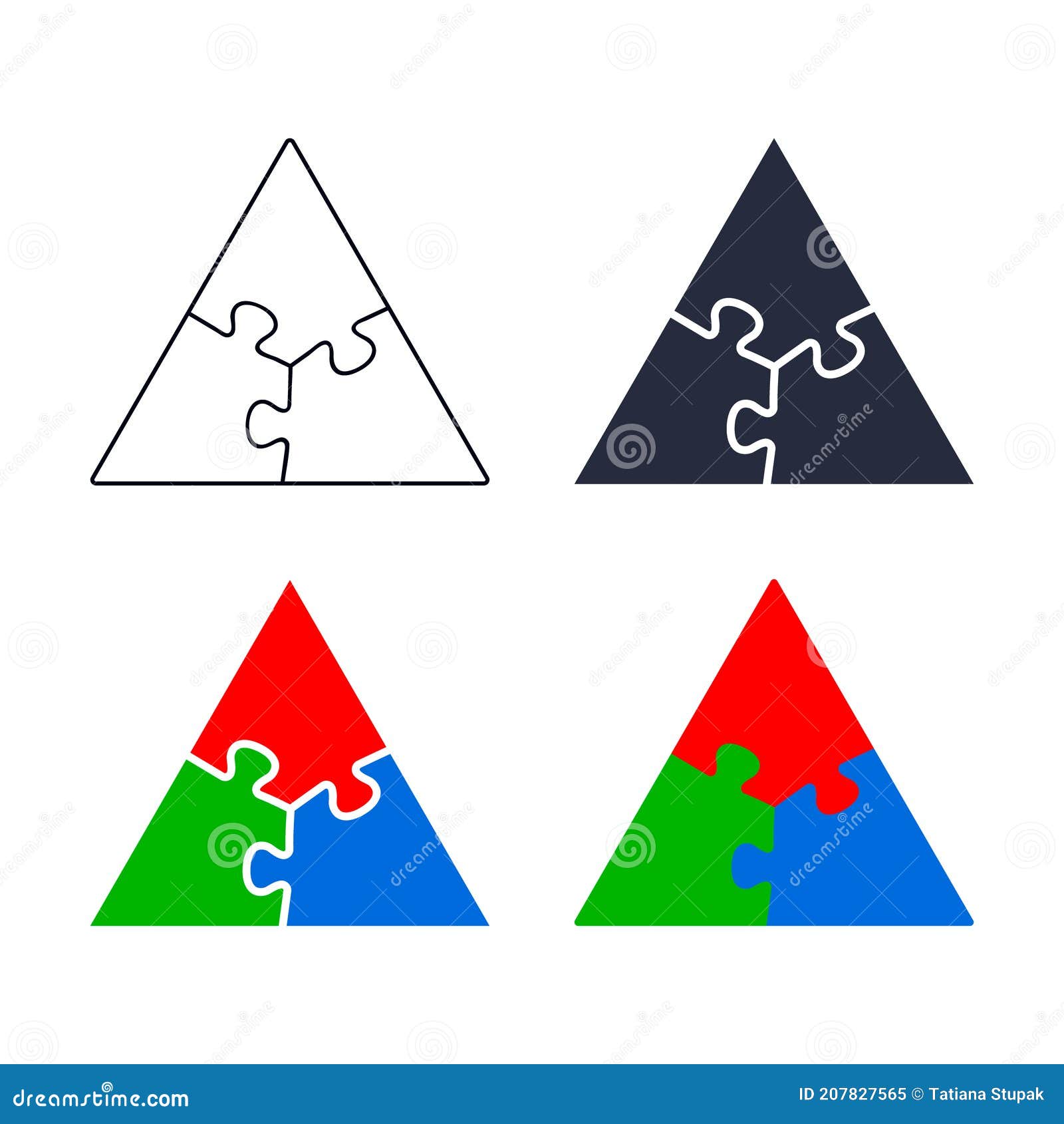Abstract Triangle Made of Puzzle Pieces Set, Vector Isolated ...