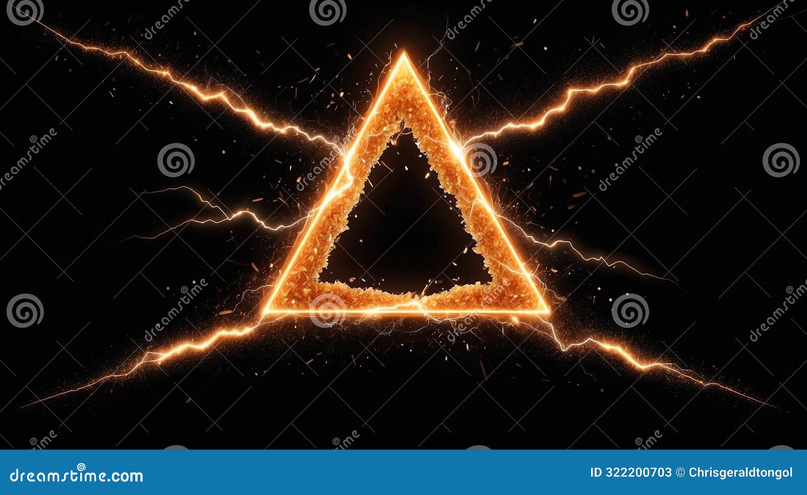 Abstract Triangle of Orange Glowing Light Particles with Lightning ...