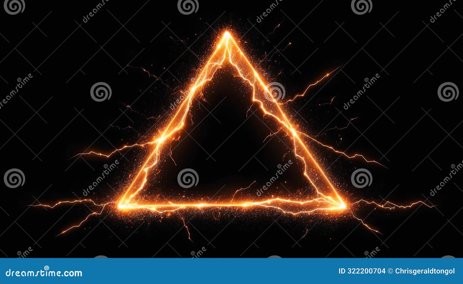 Abstract Triangle of Orange Glowing Light Particles with Lightning ...