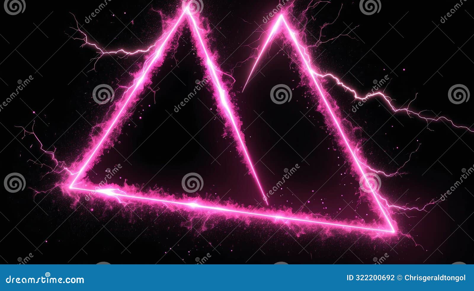Abstract Triangle of Pink Glowing Light Particles with Lightning Sparks ...
