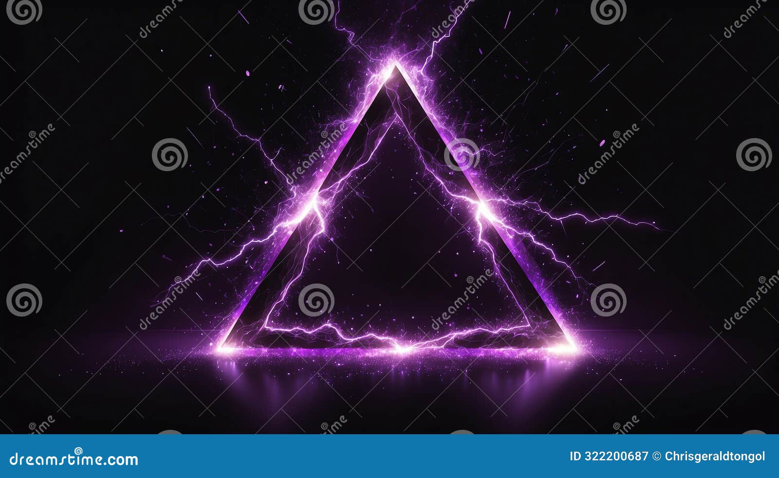 Abstract Triangle of Purple Glowing Light Particles with Lightning ...