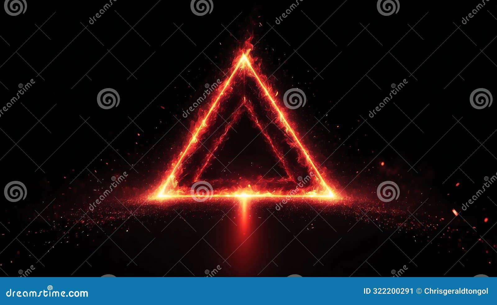 Abstract Triangle of Red Glowing Light Particles with Fire Flame on ...
