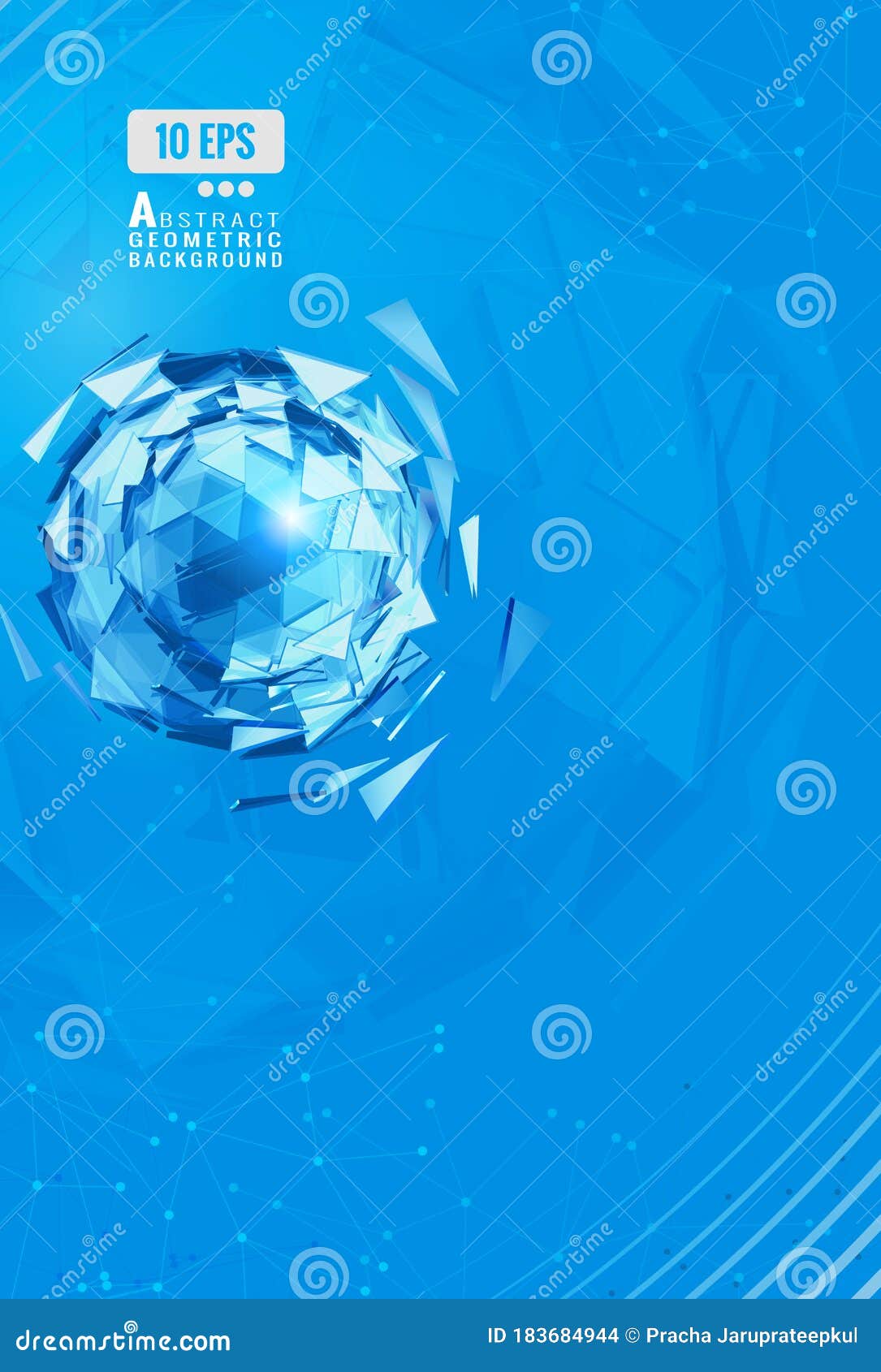Abstract Triangle Sphere Shattering on Blue Connected Dots BG Stock ...