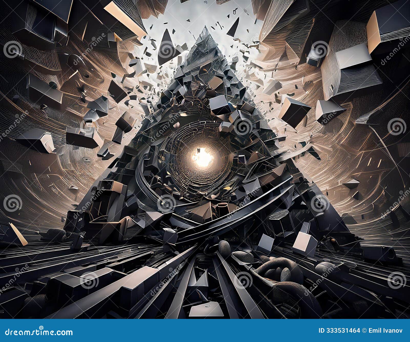 Abstract Triangle Structure Exploding in Cyberspace Stock Illustration ...