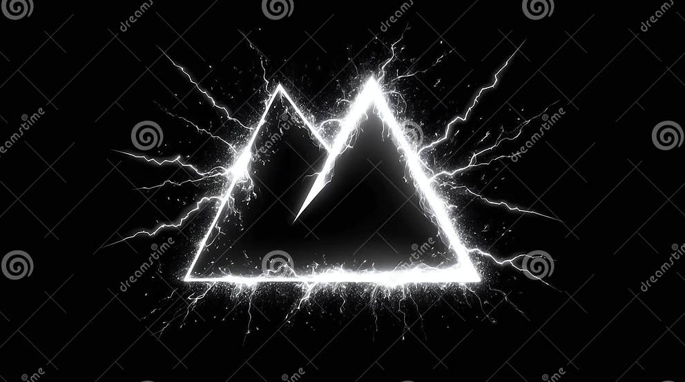 Abstract Triangle of White Glowing Light Particles with Lightning ...