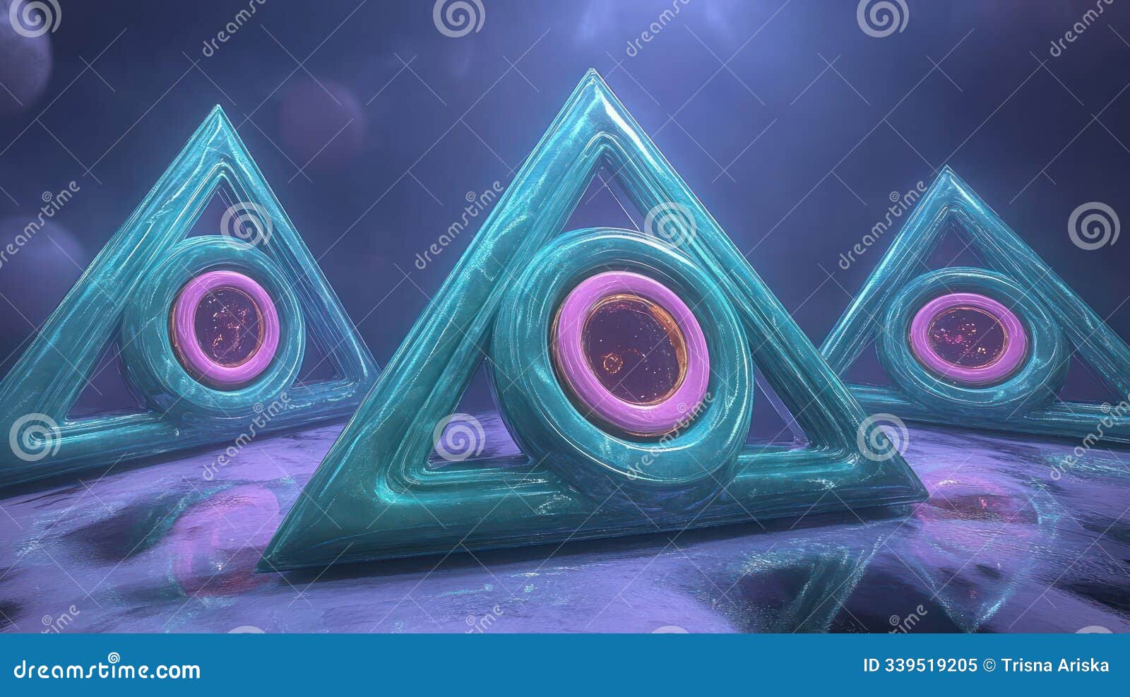Abstract Triangular Shapes with Glowing Orbs Set in a Mystical ...