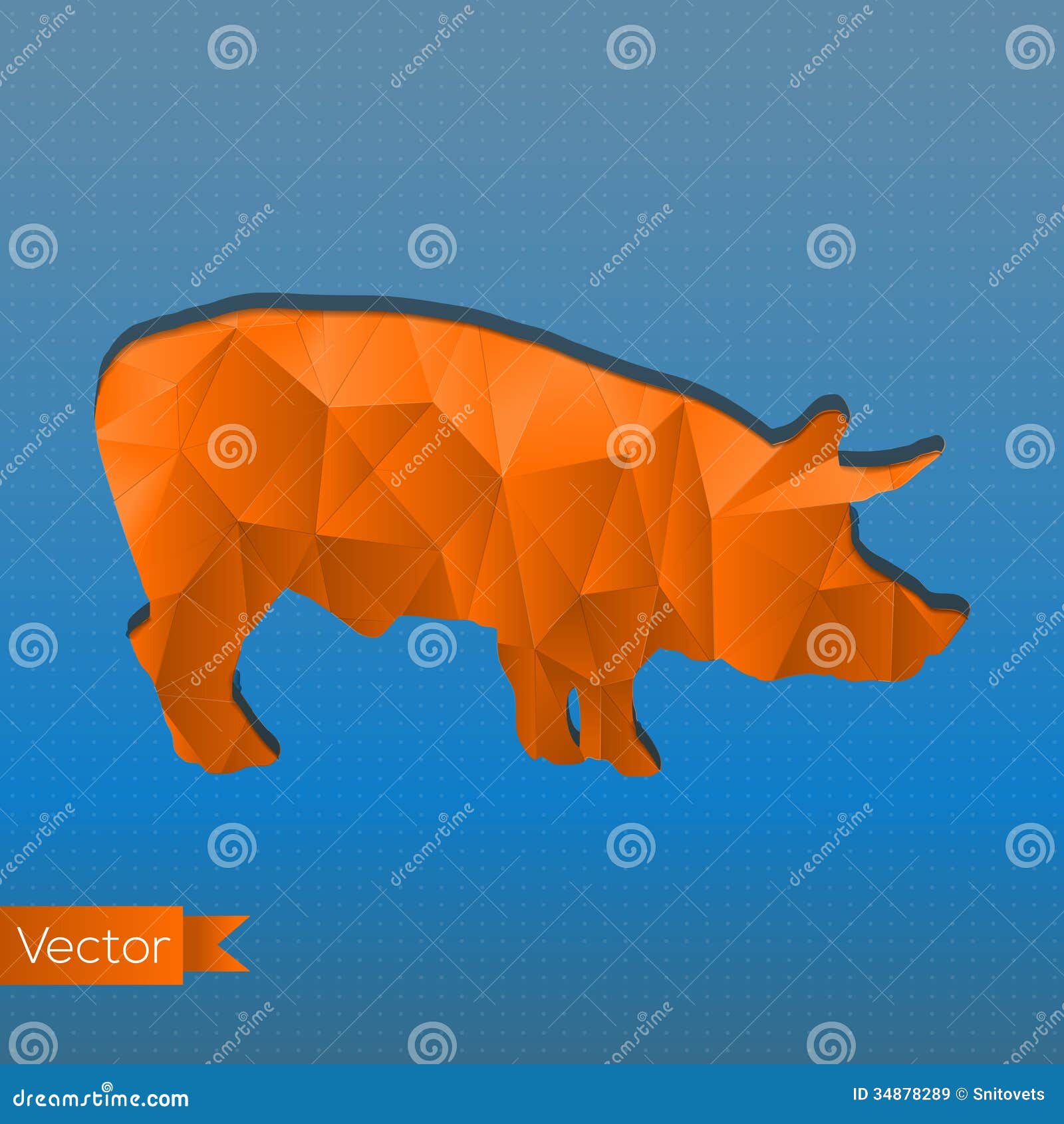 Abstract Triangular Stamp Orange Pig on Pure, Simple, Dotted, Blue ...