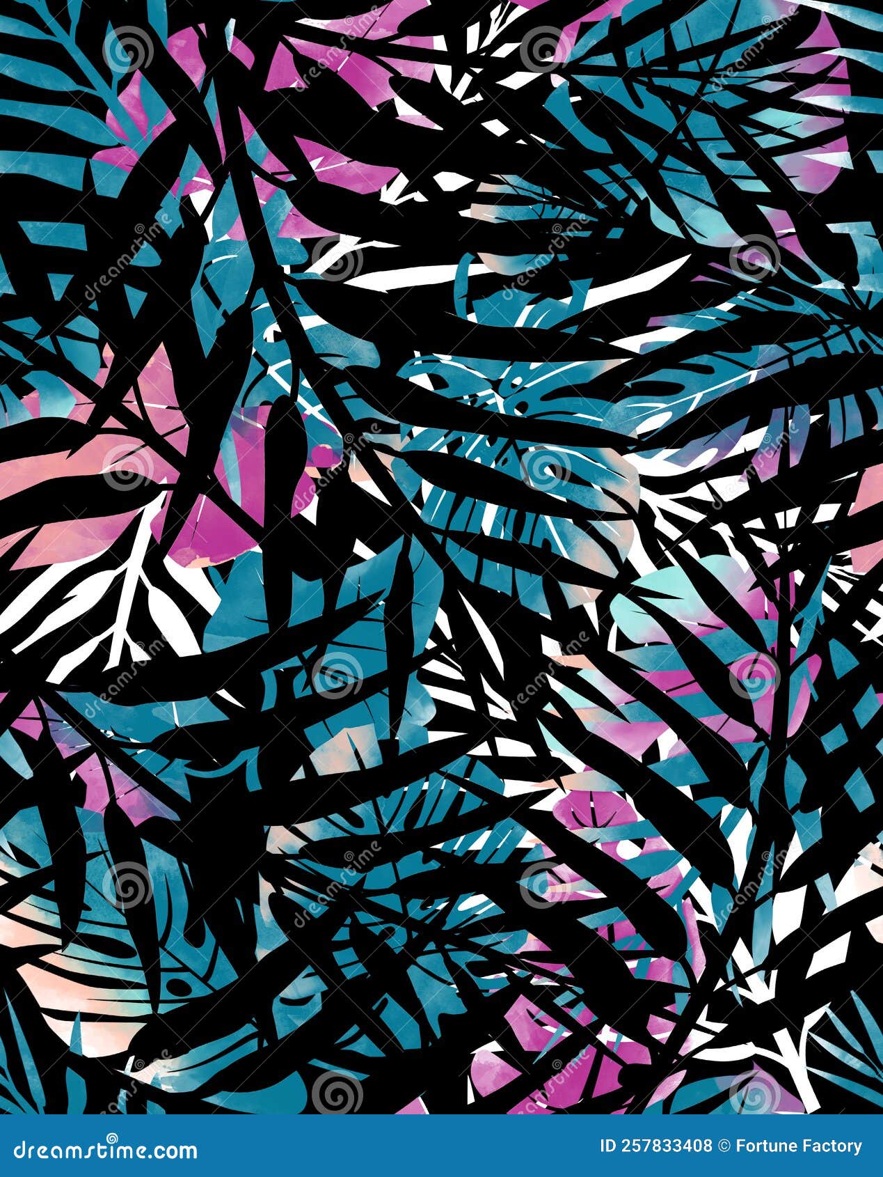 Abstract Tropical Flowers Leaves Seamless Print Repeat Pattern ...