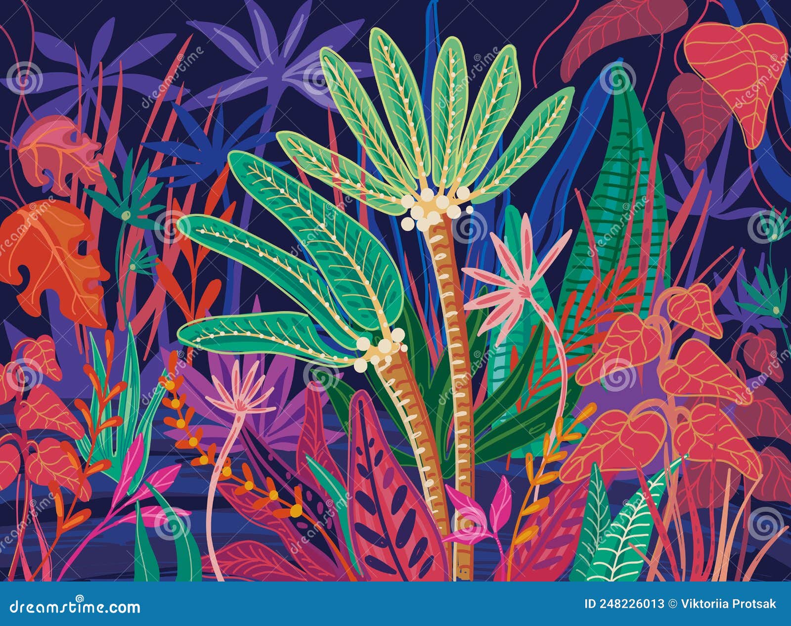 Abstract Tropical Forest Hand Drawn Vector Art Stock Vector ...