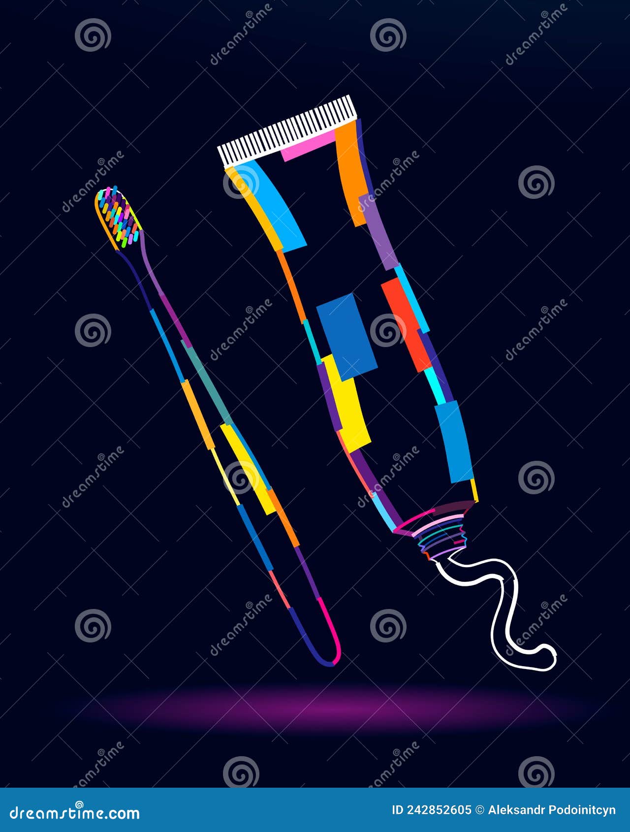 Abstract Tube of Toothpaste and Toothbrush from Multicolored Paints ...