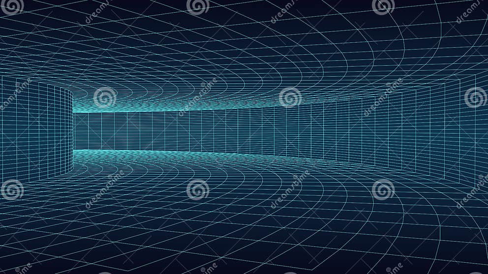 An Abstract Tunnel with a Mesh Structure. Perspective Blue 3D Grid of ...
