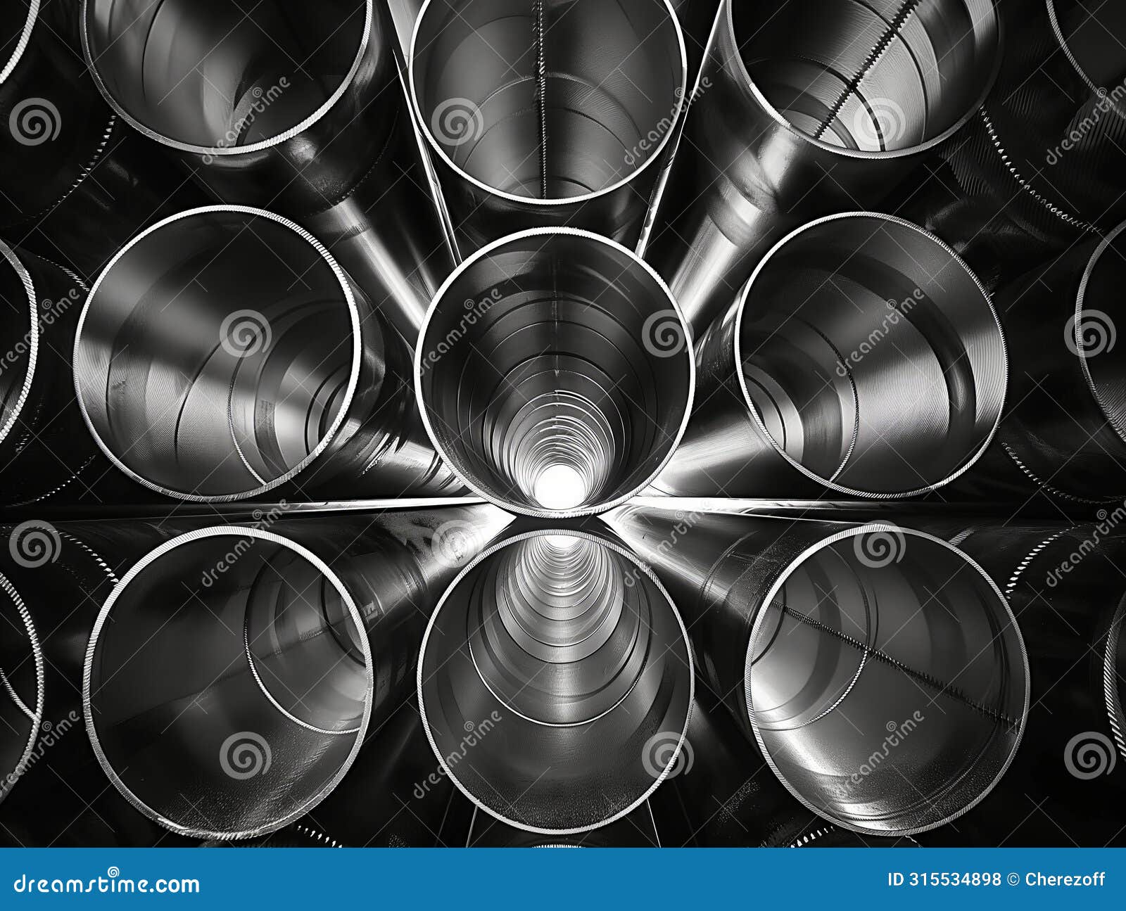 Abstract Tunnel of Metal Tubes with Reflective Surfaces Stock Photo ...