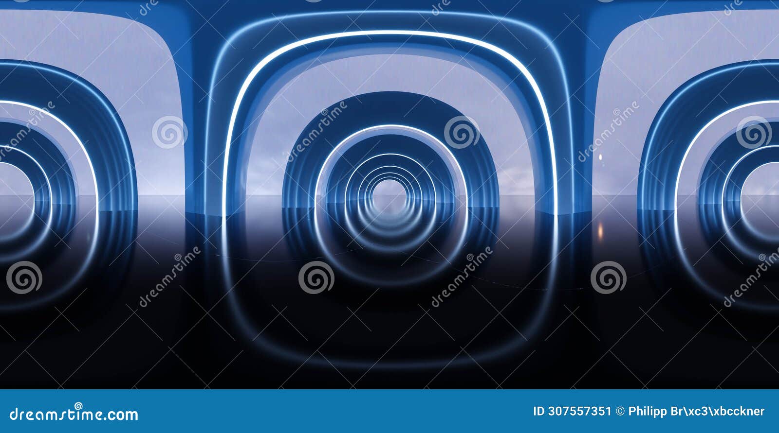 Abstract Tunnel Vision of Blue Neon Lights Reflecting Infinity Illusion ...