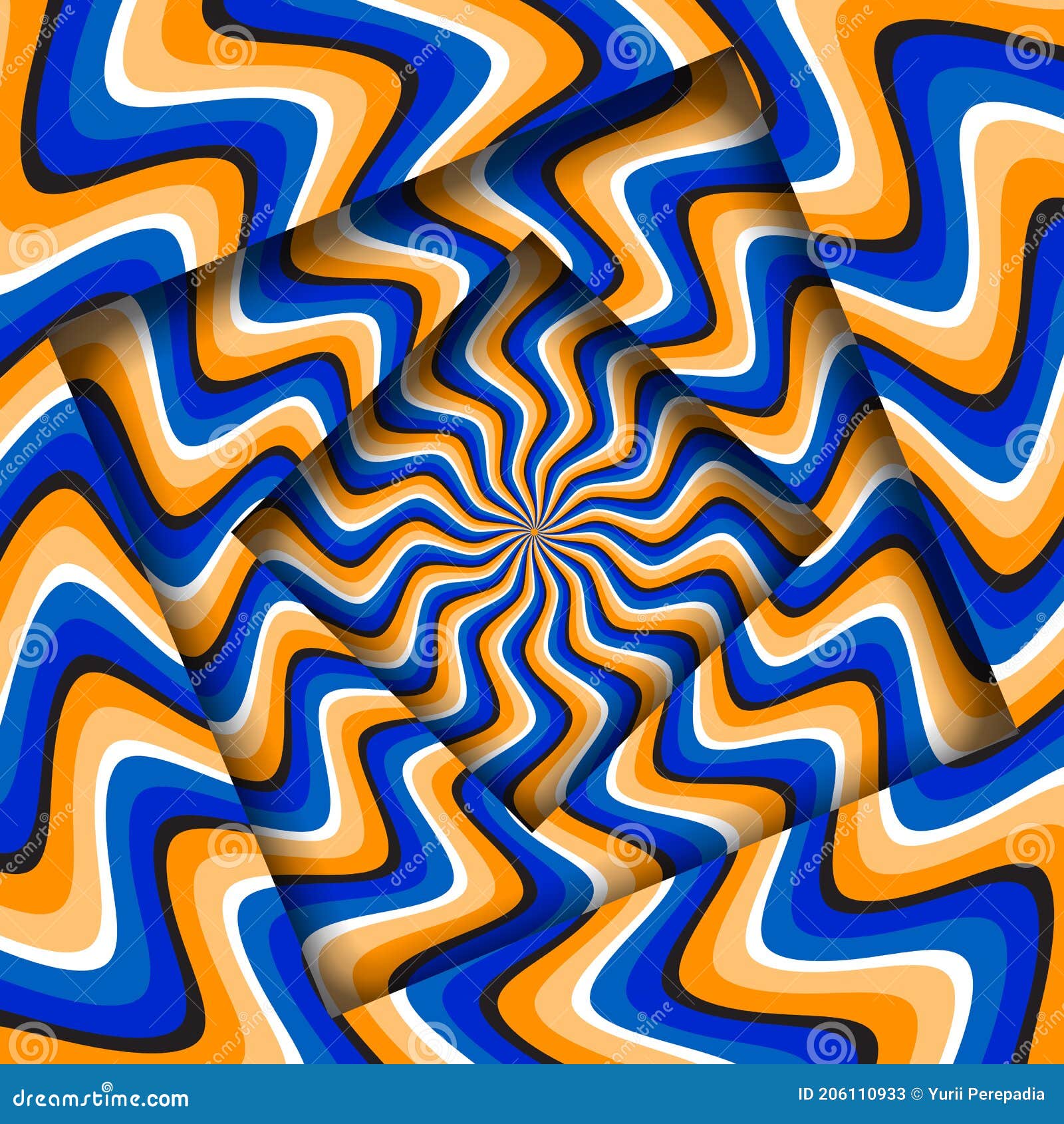 Abstract Turned Frames with a Rotating Blue Orange Curved Stripes ...