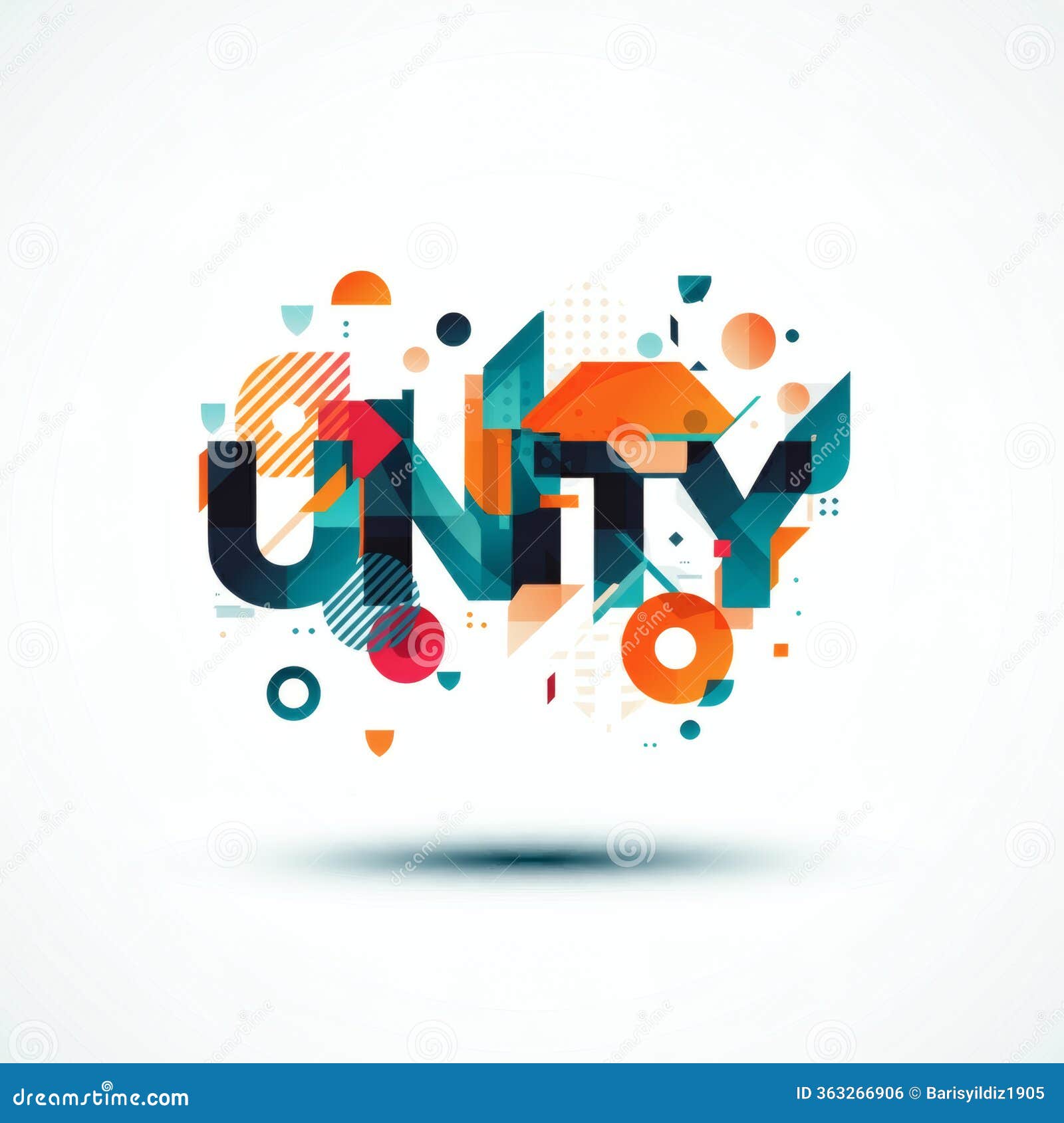 Abstract Typography Artwork of the Word Unity Featuring Vibrant Geometric Shapes that Symbolize ...