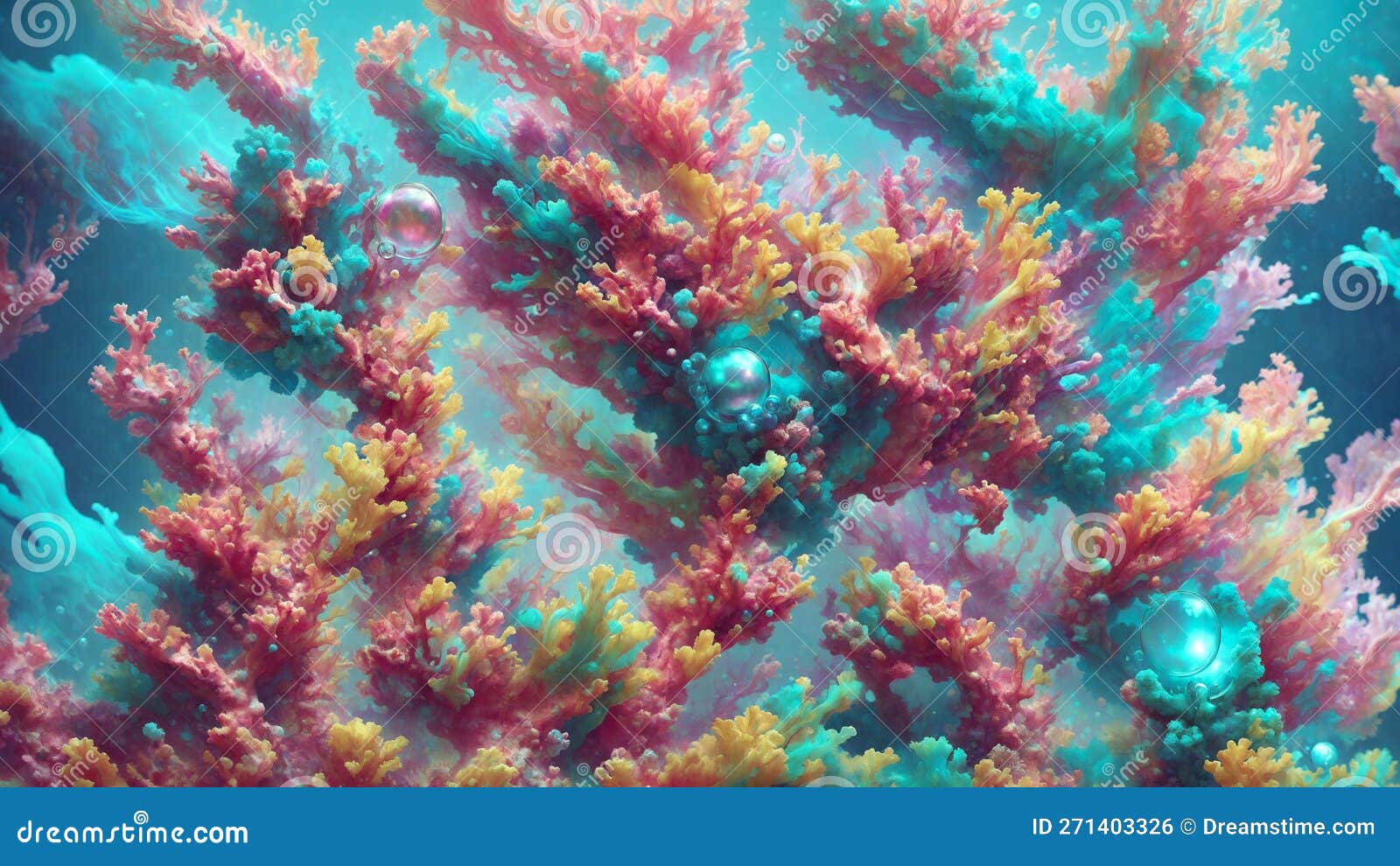 Abstract Underwater World. Bright Corals and Pearls and Bubbles Stock ...