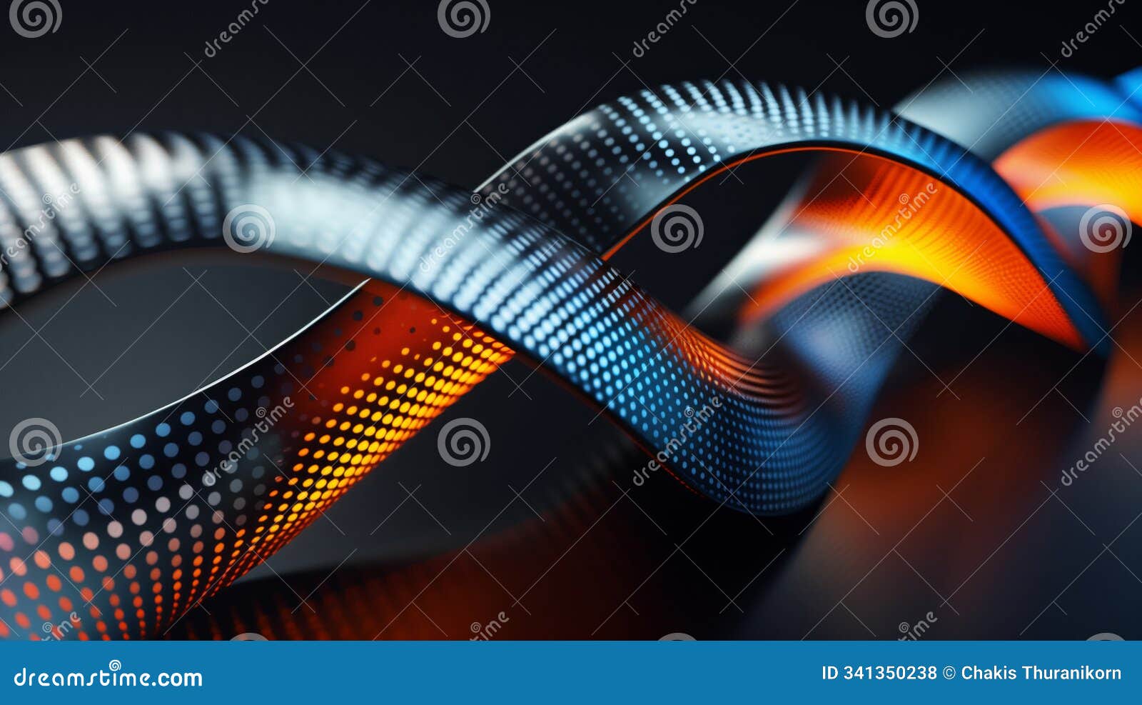 Abstract Undulating Ribbons with Glowing Dot Patterns in Blue and ...