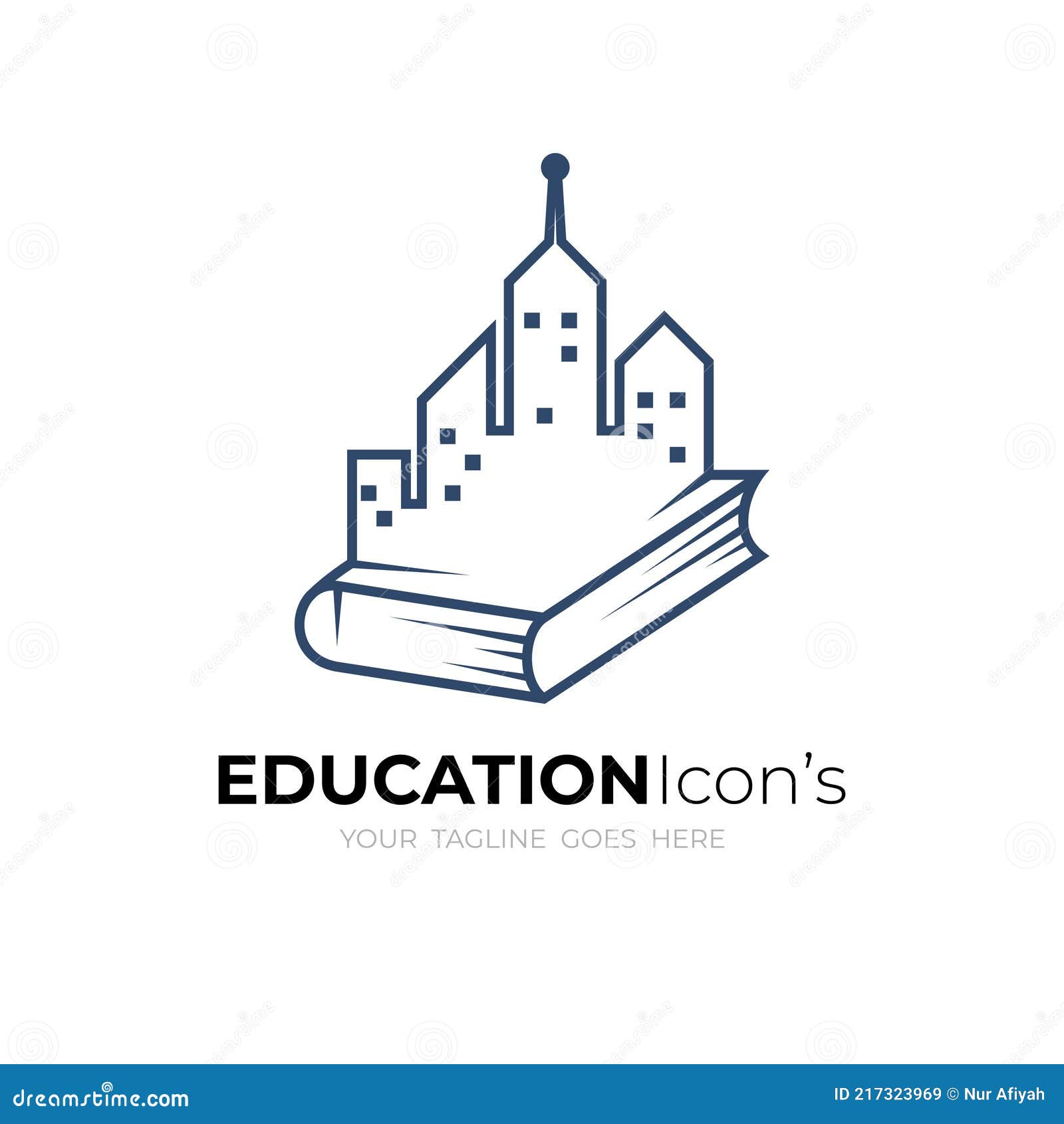 Abstract University Logo with Line Building and Book Symbols Stock ...