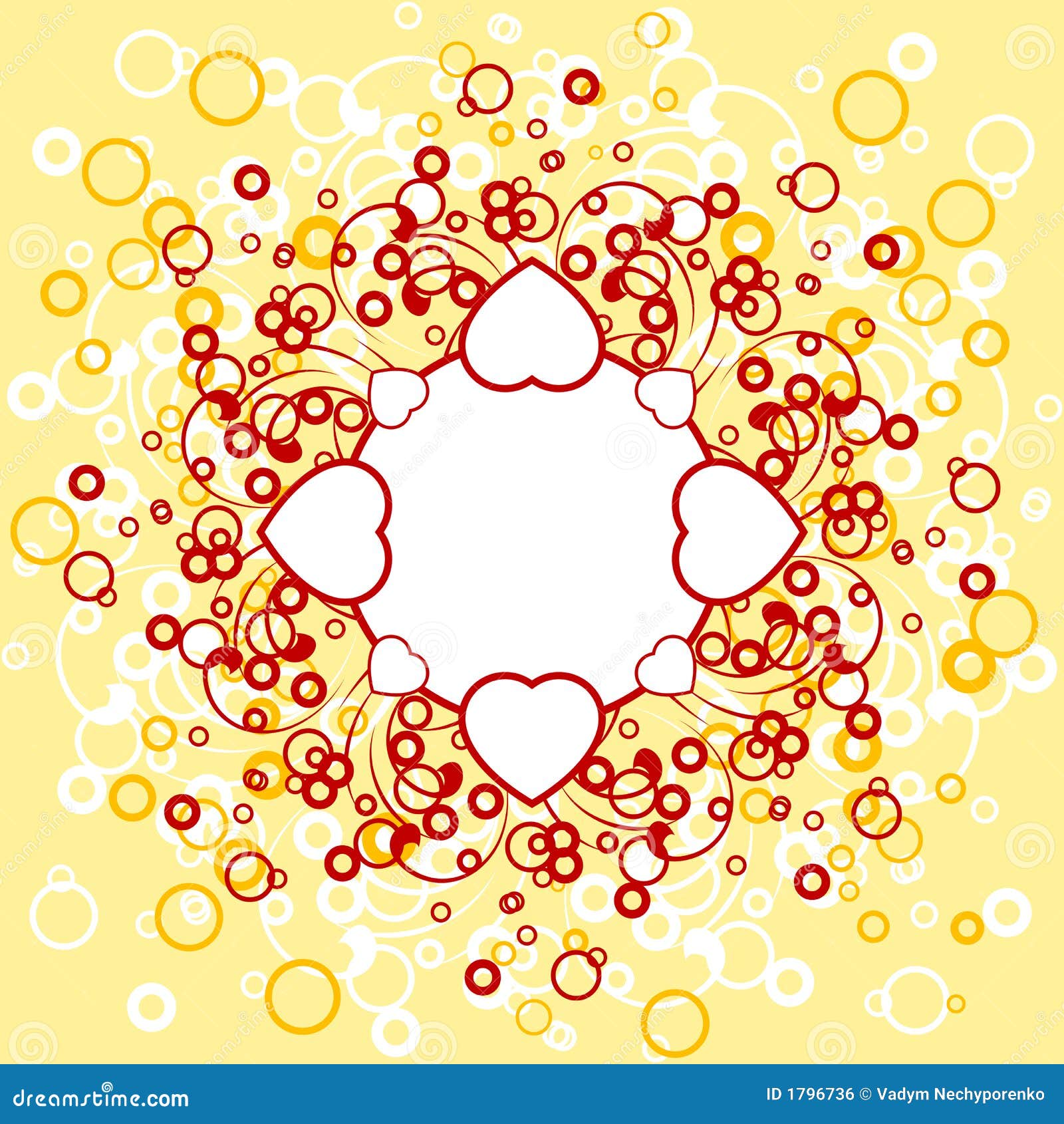 Abstract Valentine Card with Scrolls, Heart Shapes, Circles - Vector ...