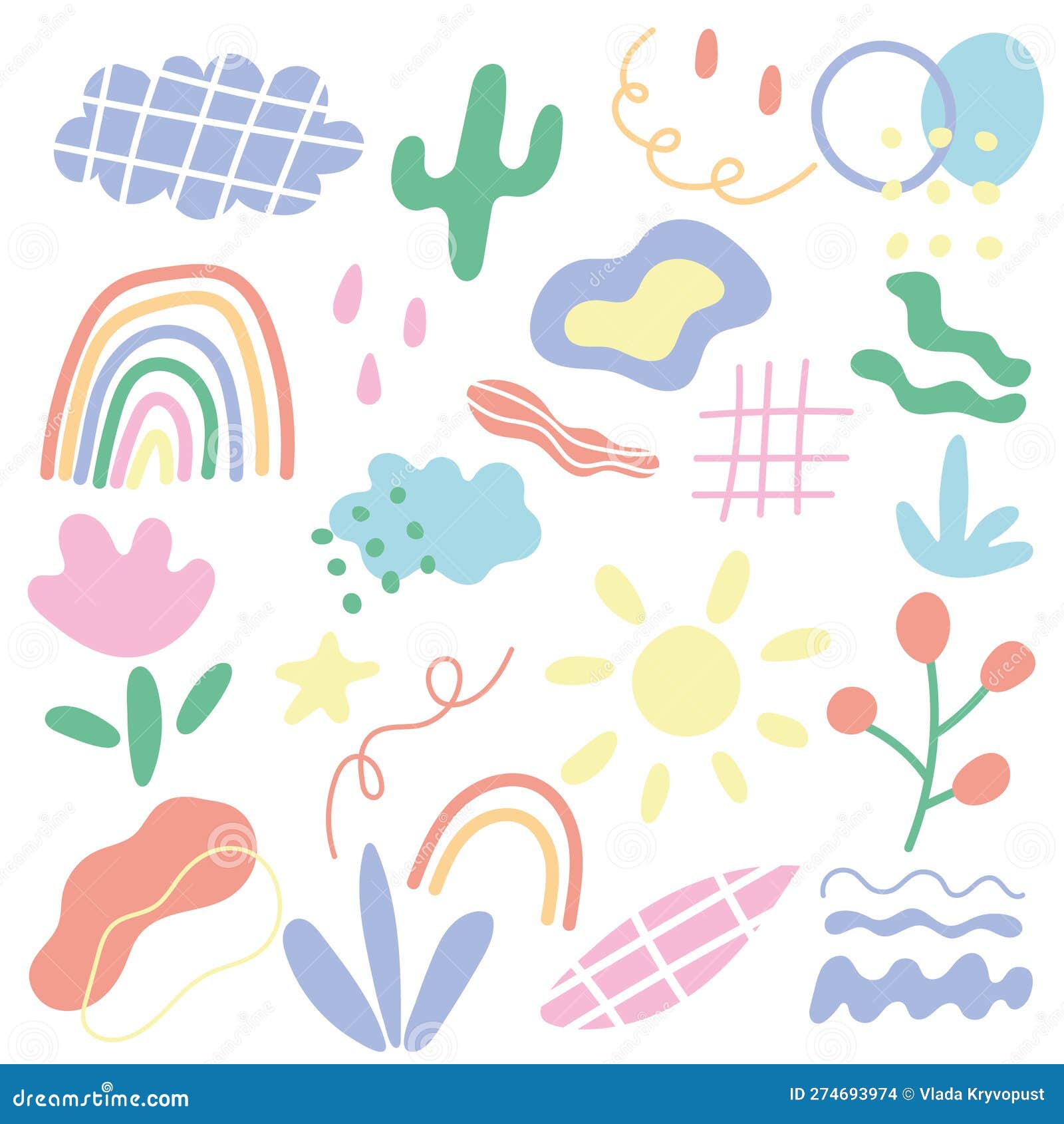 Abstract Various Bright Doodle Shapes and Objects. Different Figures ...