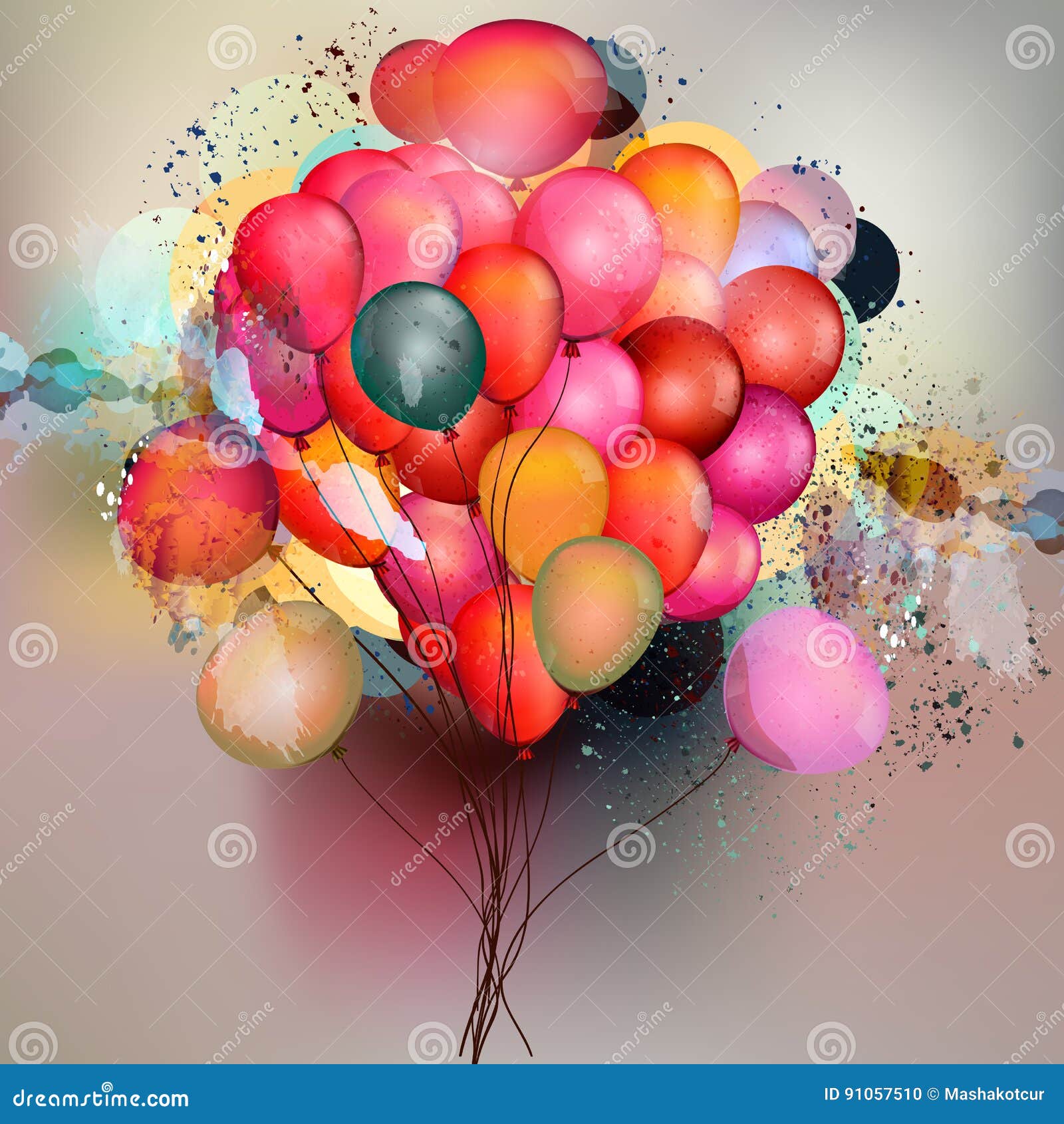 Abstract Vector Background with Balloons and Ink Colored Spots Stock ...