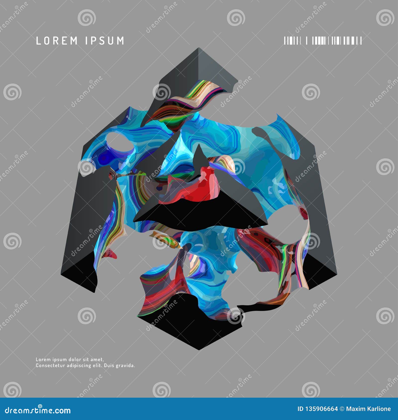 Abstract Vector Background. Modern Composition with Black Cube and ...