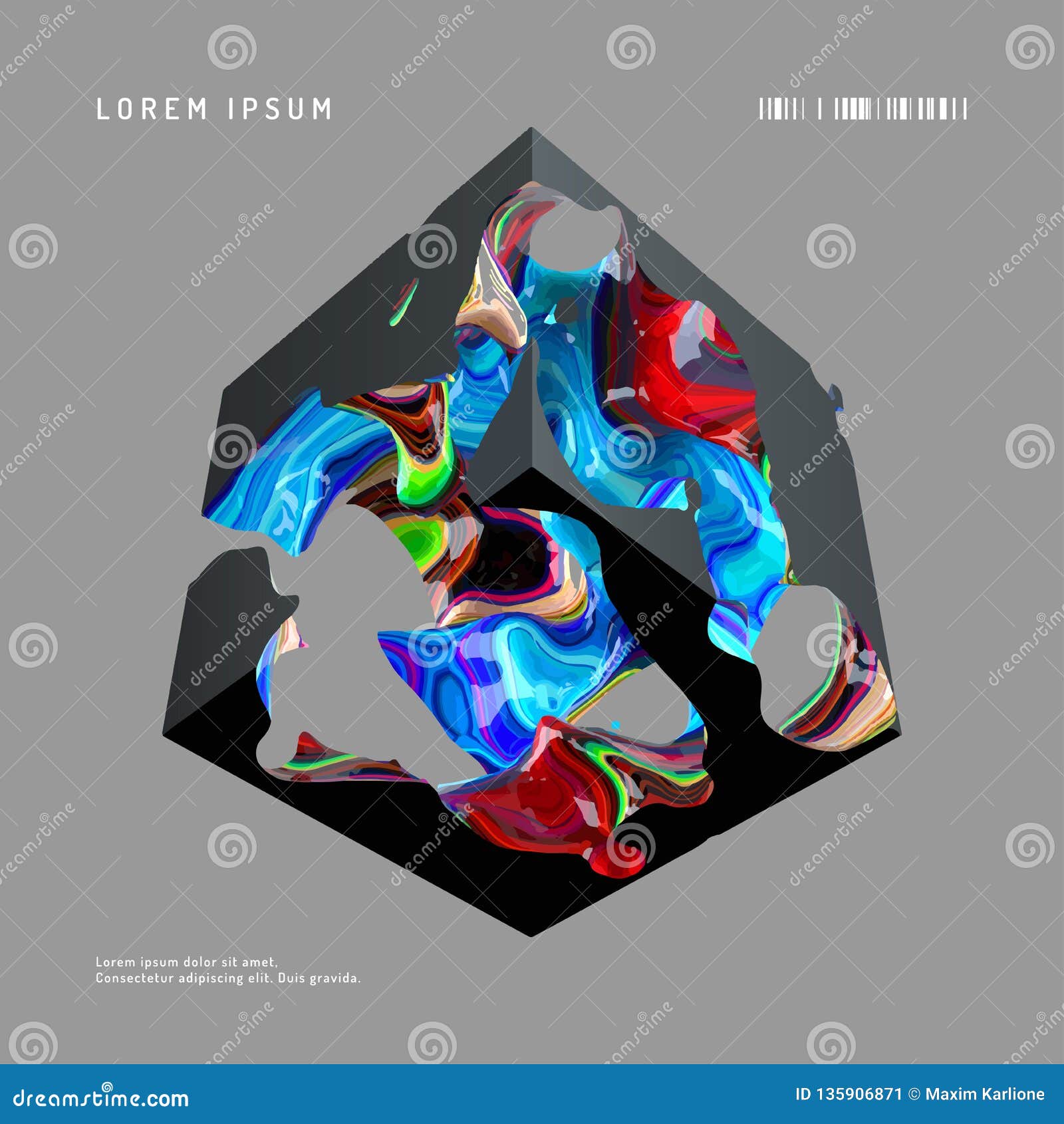 Abstract Vector Background. Modern Composition with Black Cube and ...