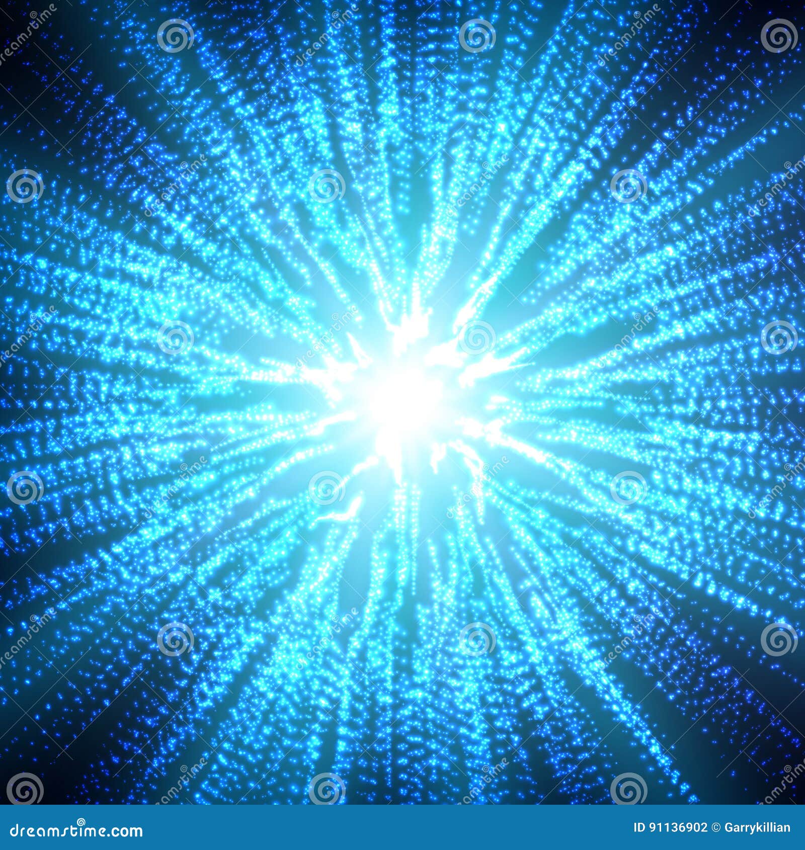 Abstract Vector Blue Space Background. Explosion of Sphere with Glowing ...