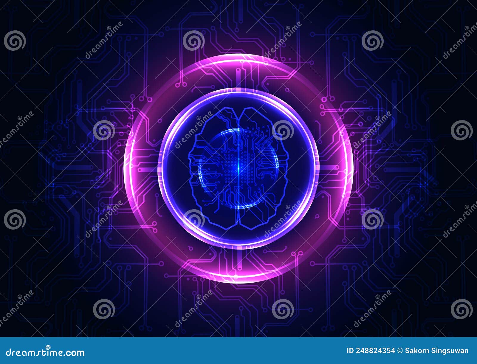 Abstract Vector Brain Technology Design Background Concept with Brain ...