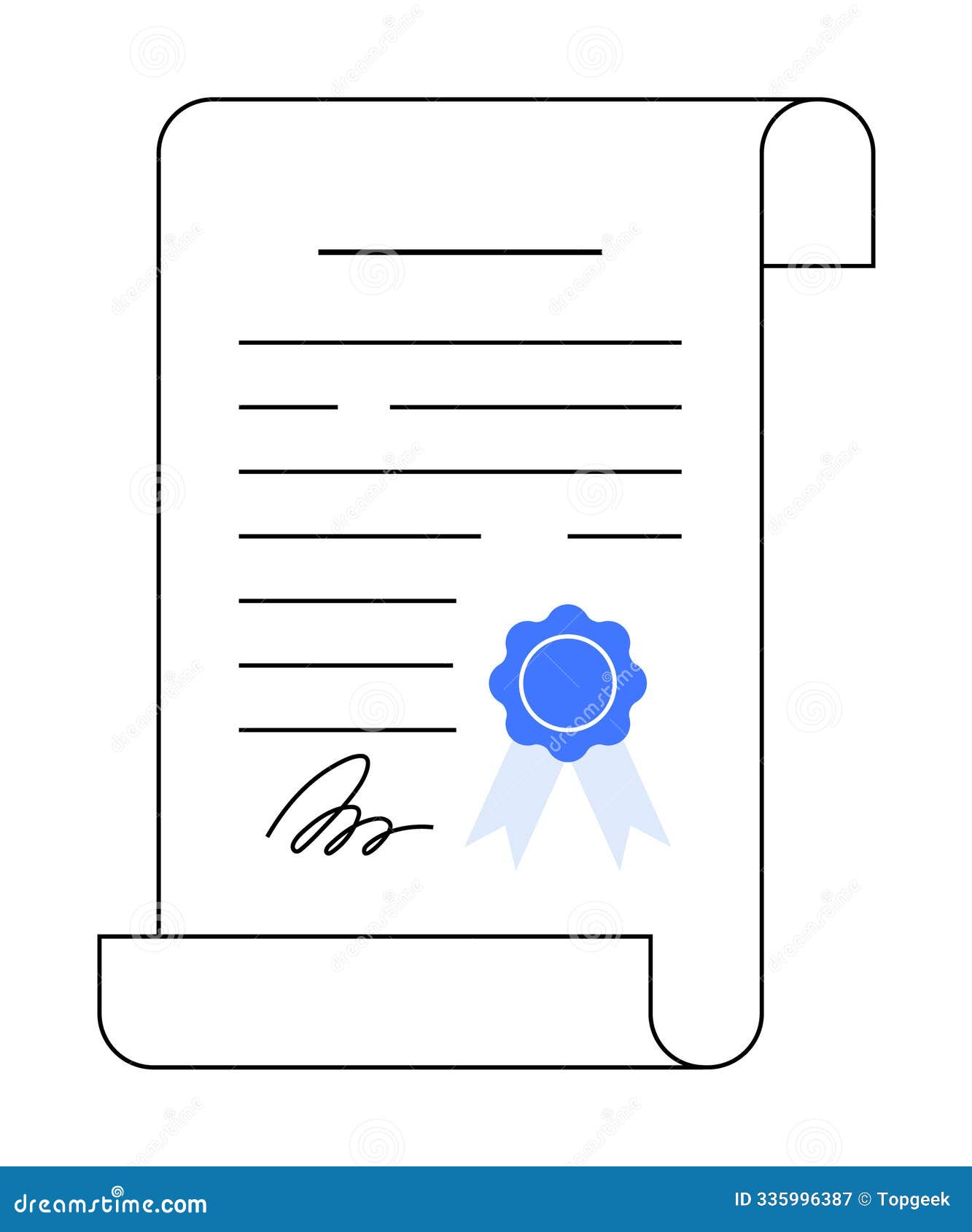 Abstract Vector Certificate Scroll with Blue Ribbon and Signature Stock ...