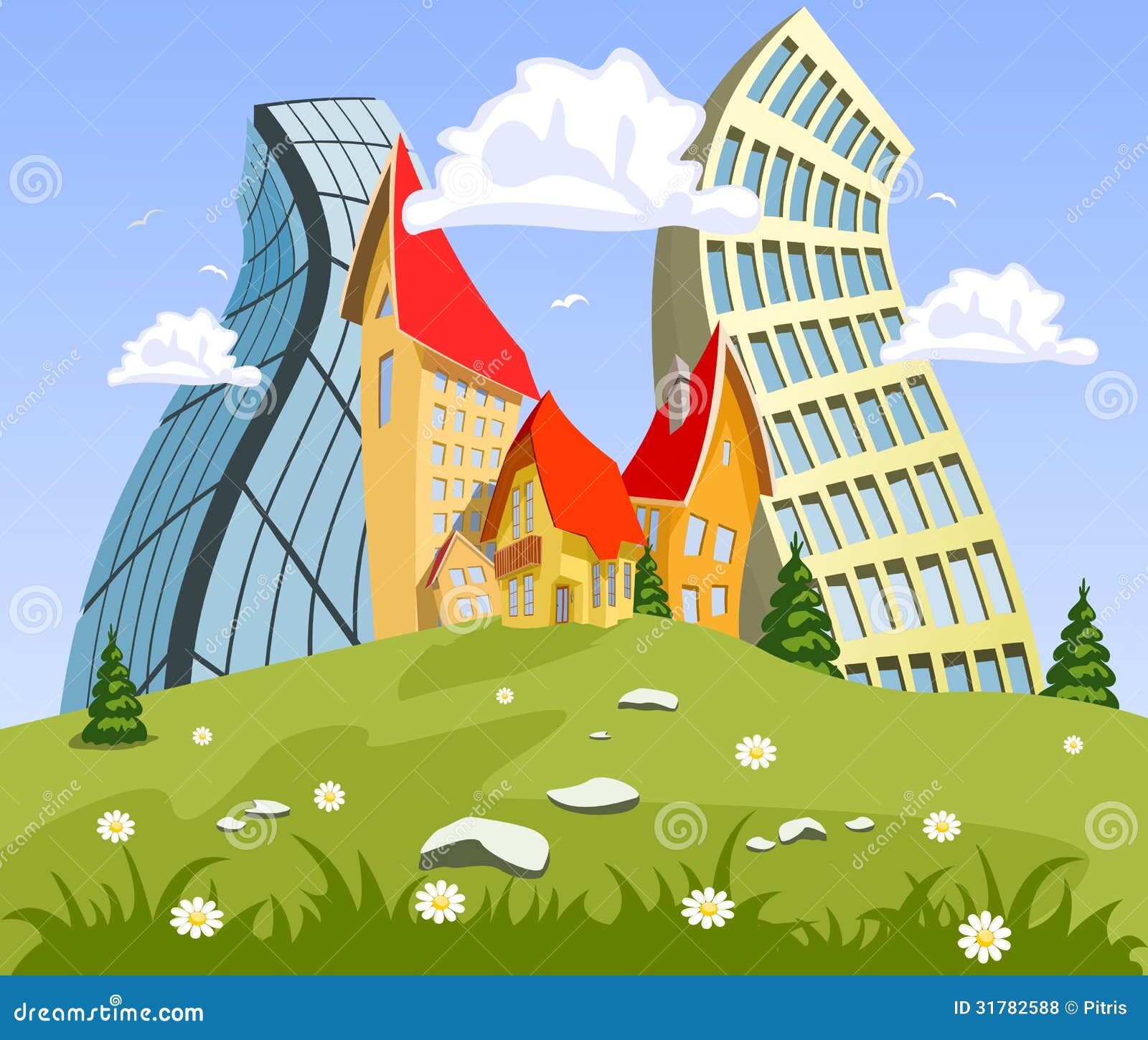 Abstract Vector City on the Hill Stock Vector - Illustration of ...