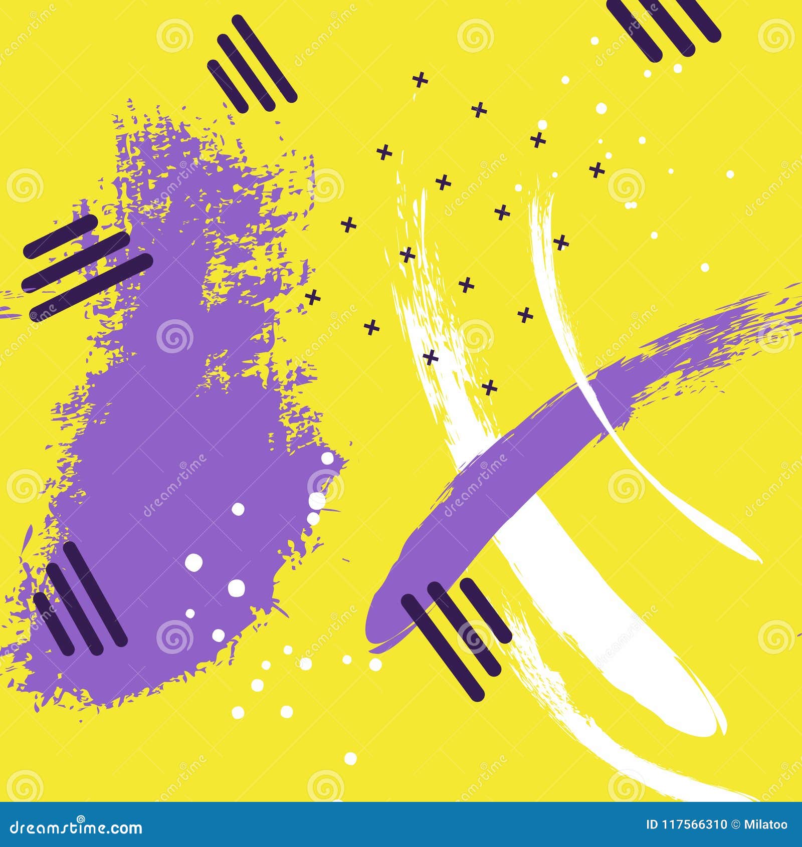 Abstract Vector Creative Yellow Violet Pattern with Brush Strokes ...