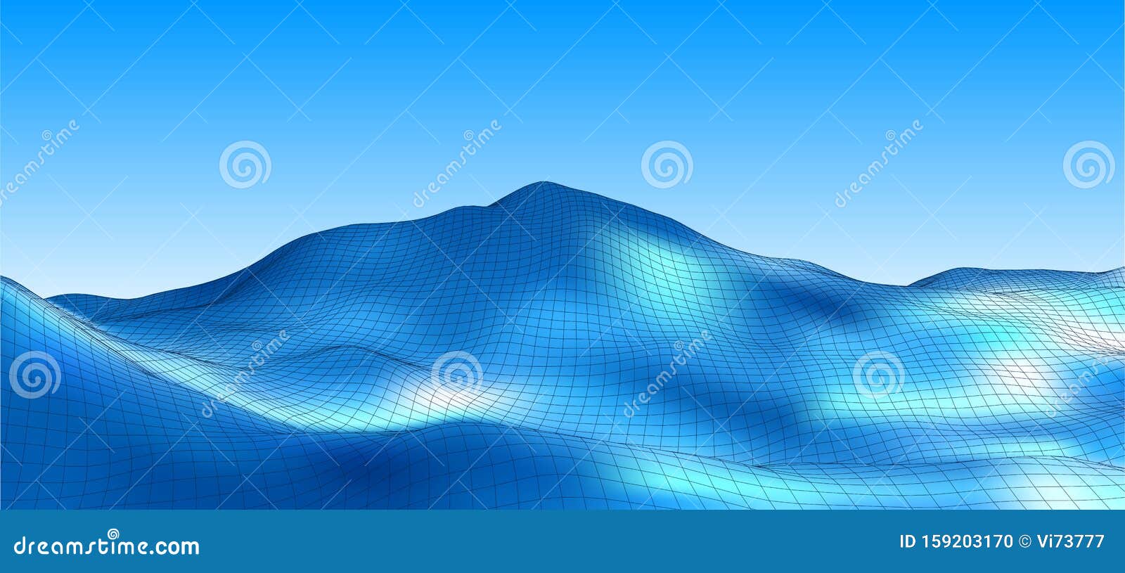 Abstract Vector Cyberspace Wavy Background. Ocean Landscape Grid ...